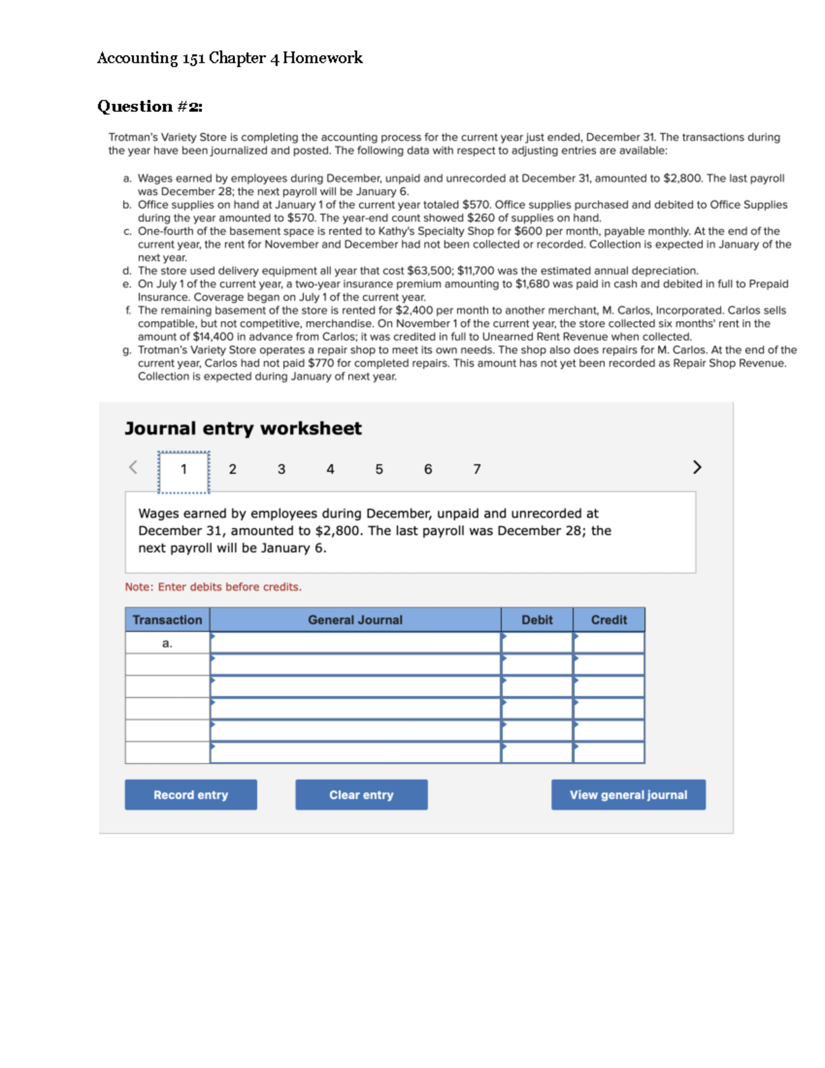 CH 4 Practice Problems - ACCT 151 - Question #2: Question #3: Question ...
