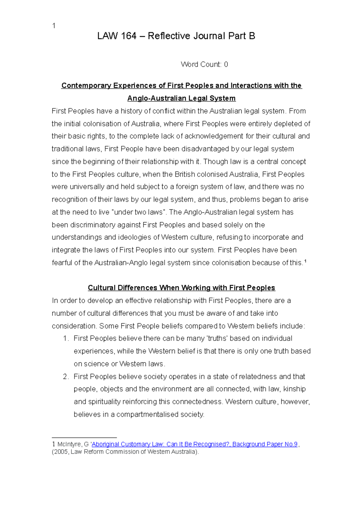 Reflective Journal Part B LAW164 T1/2022 - LAW 164 – Reflective Journal ...