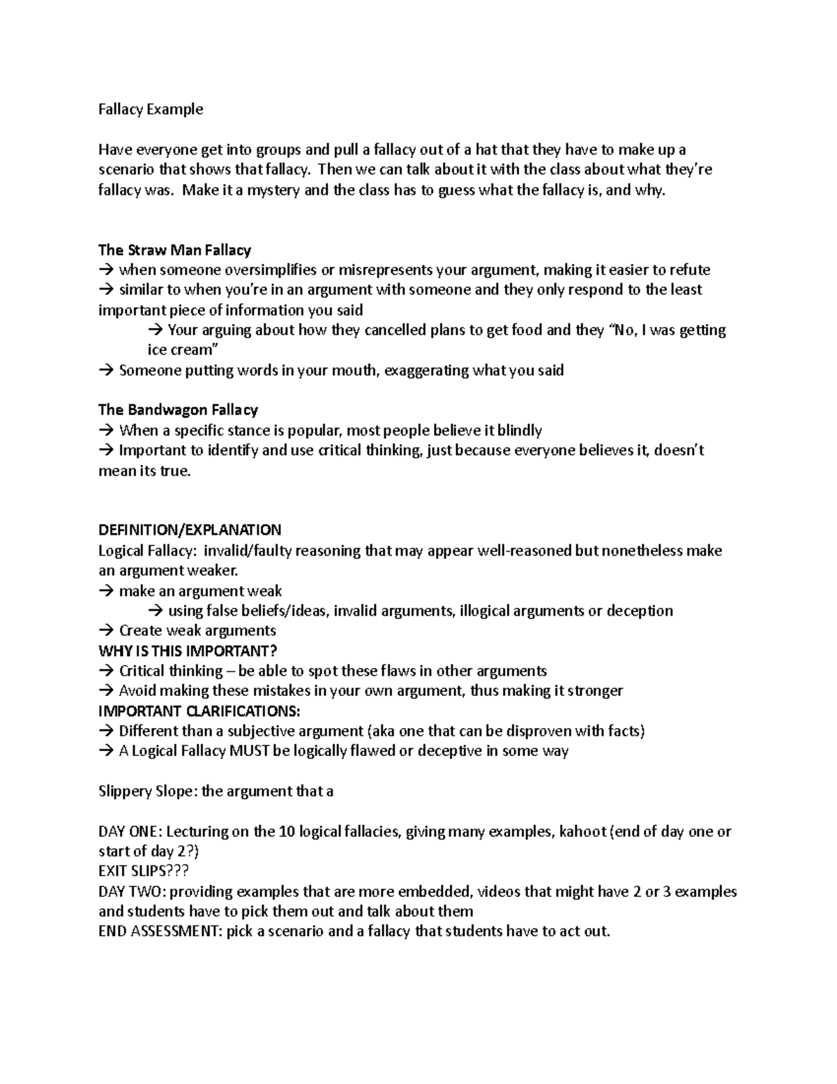 Logical Fallacies LP Notes - Fallacy Example Have everyone get into ...