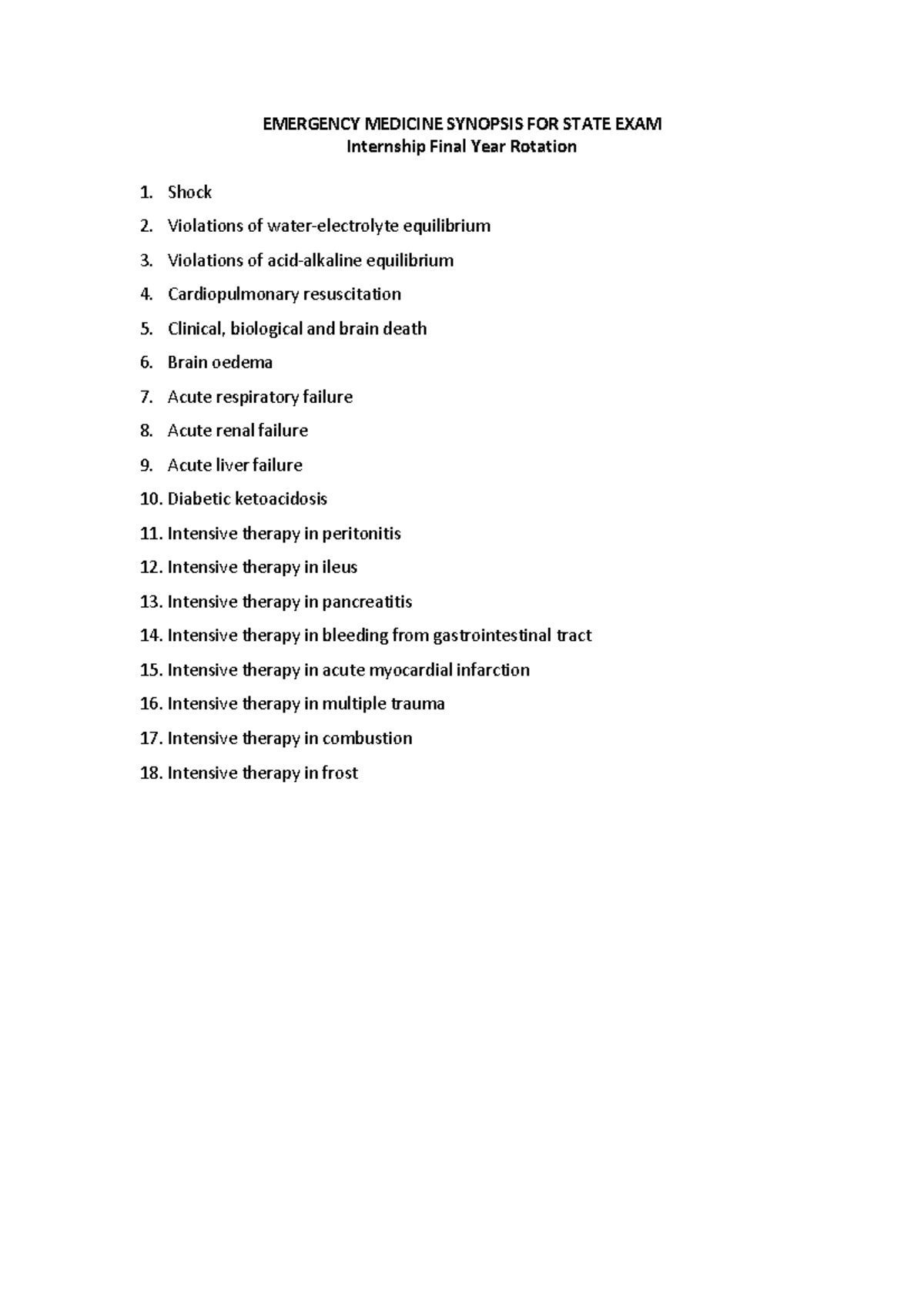 Emergency Medicine Notes Merged Emergency Medicine Synopsis For State