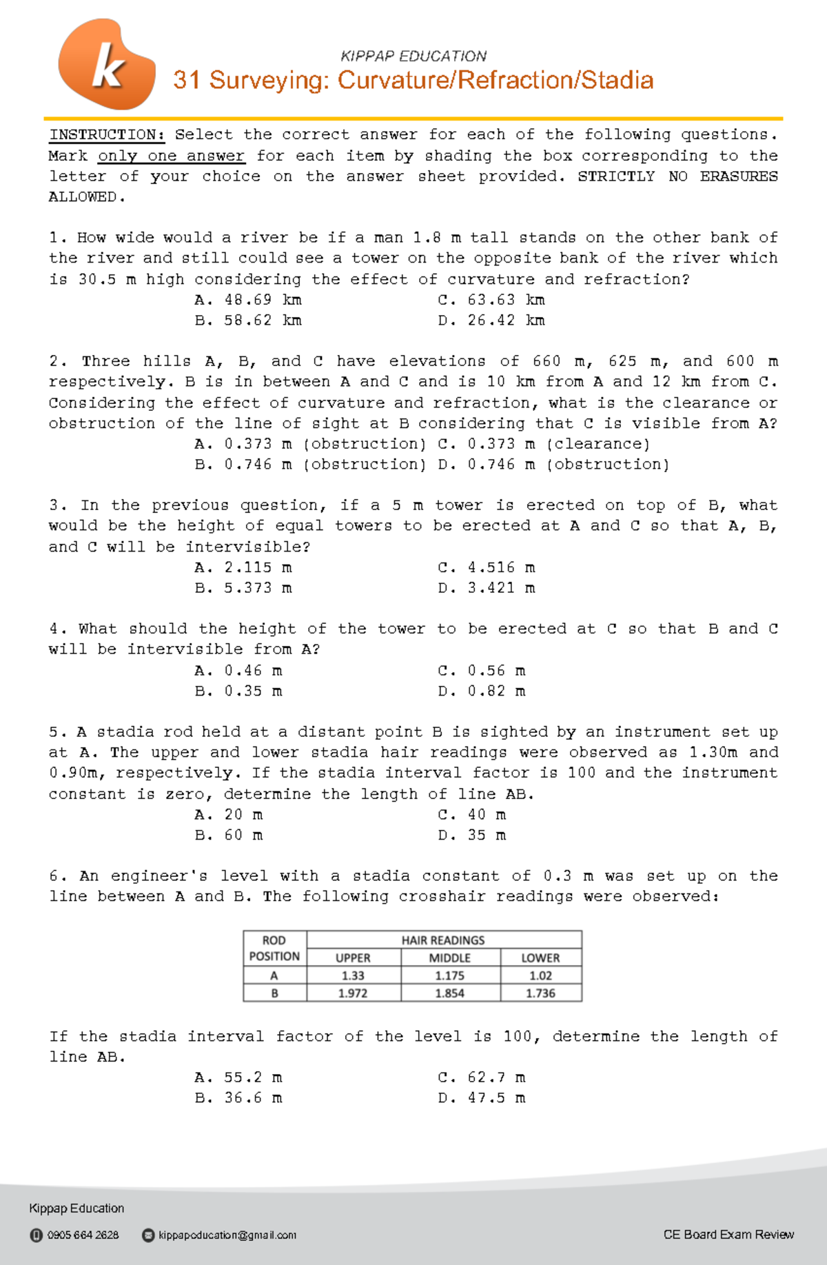 Kippap-Handout-MSTE (31 Surveying - Curvature, Refraction, Stadia ...