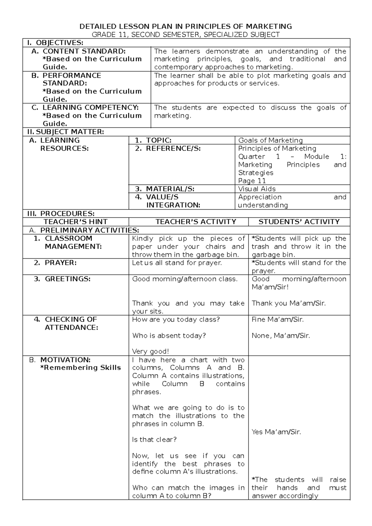 Detailed- Lesson-PLAN-IN- Entrepreneurship - DETAILED LESSON PLAN IN ...