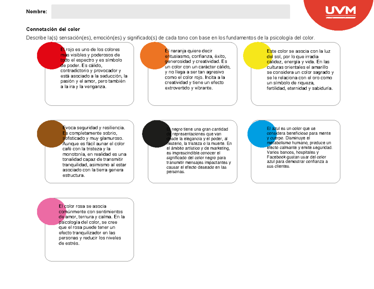 Conotaciones del color - Teoria y manejo del color - Nombre ...