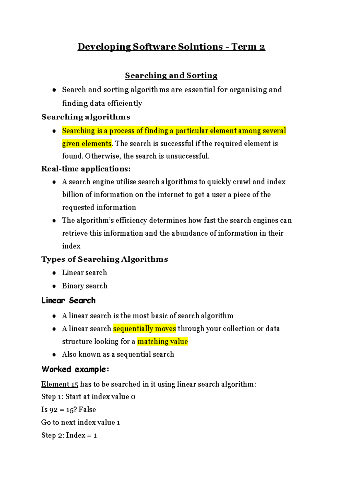 Developing Software Solutions - Term 2 - The search is successful if ...