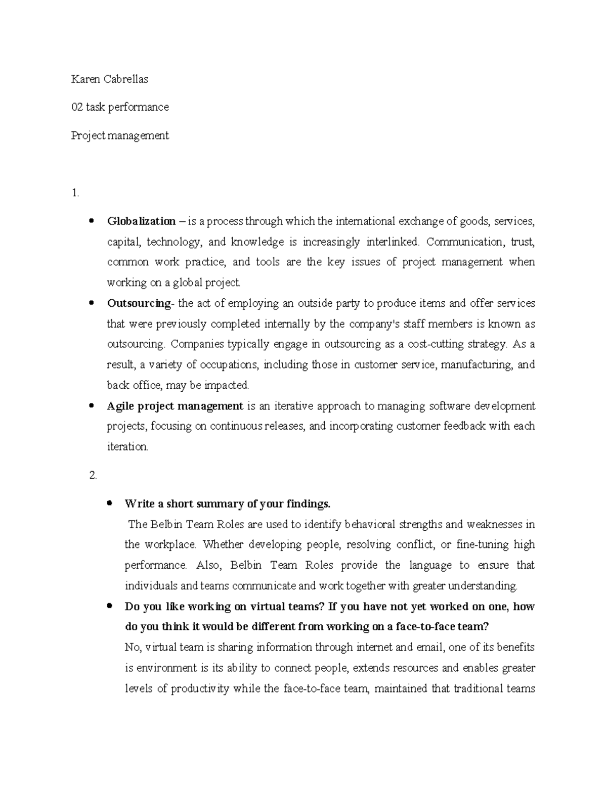 02 performance task project management - Karen Cabrellas 02 task performance Project management ...