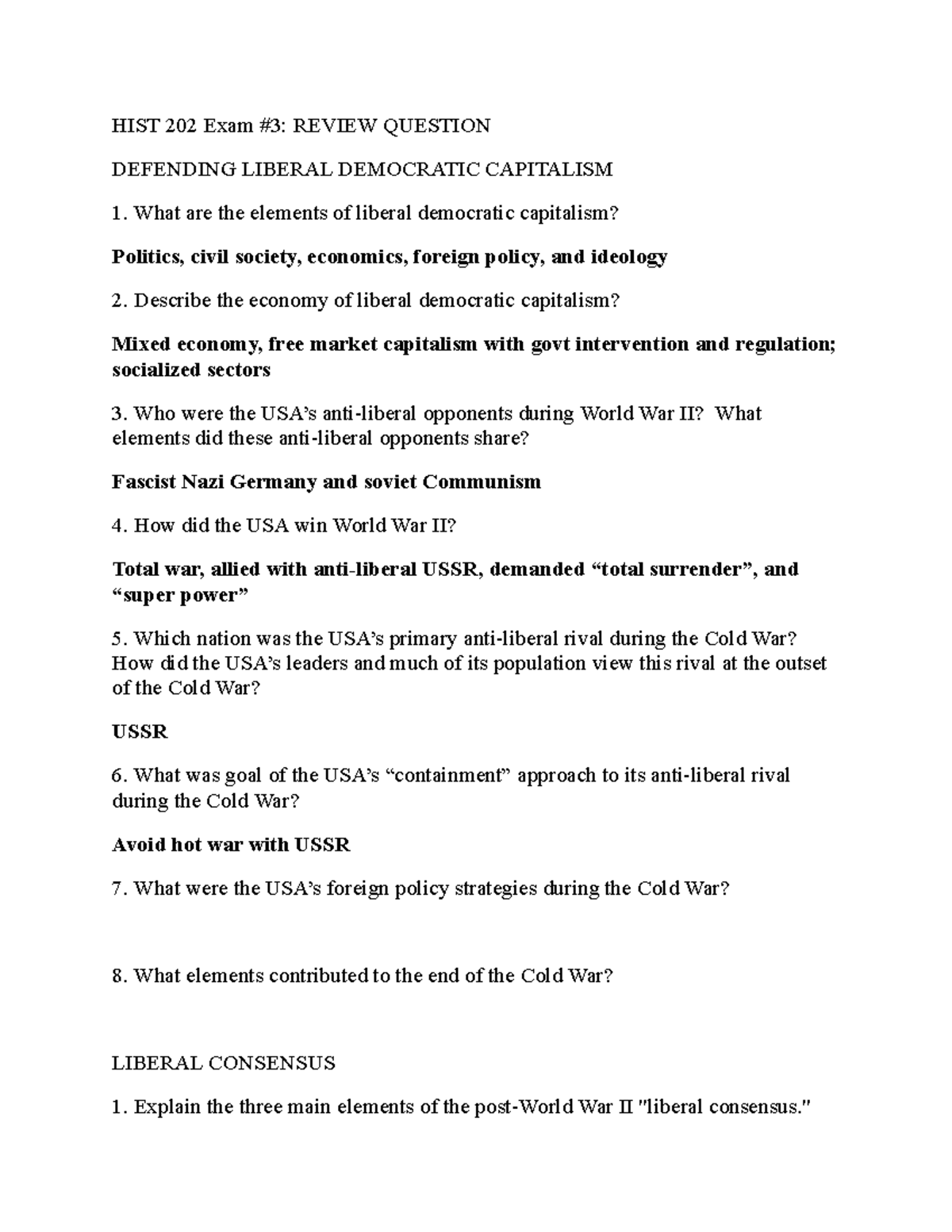 Review questions exam 3 - HIST 202 Exam #3: REVIEW QUESTION DEFENDING ...