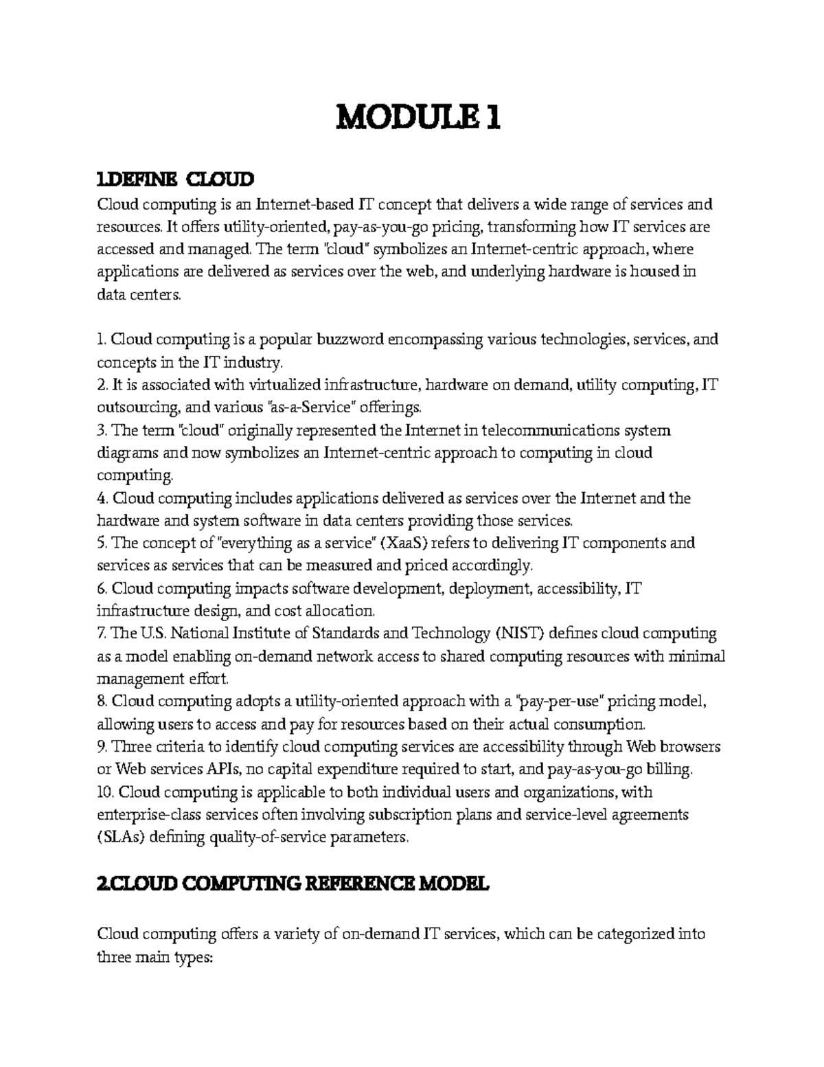Cloud Computing NOTE - MY NOTES - MODULE 1 1 CLOUD Cloud computing is ...