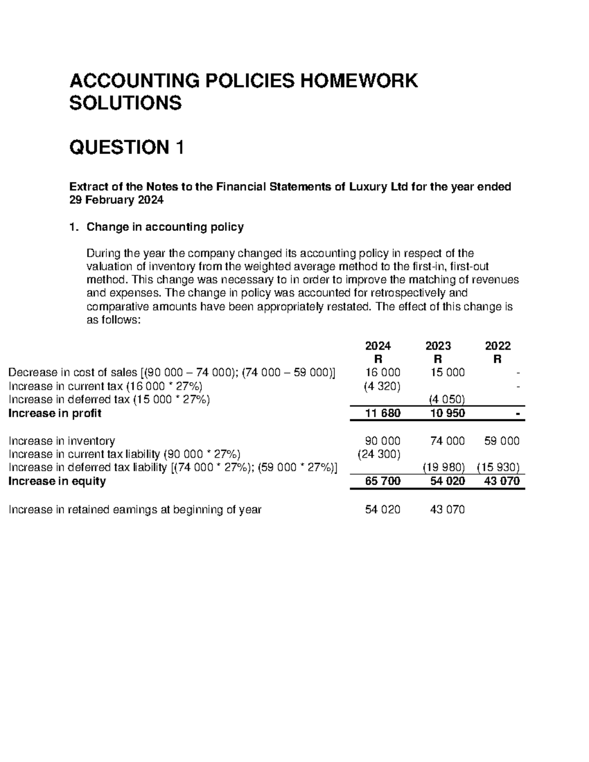 Accounting Policies Homework Solutions - ACCOUNTING POLICIES HOMEWORK ...