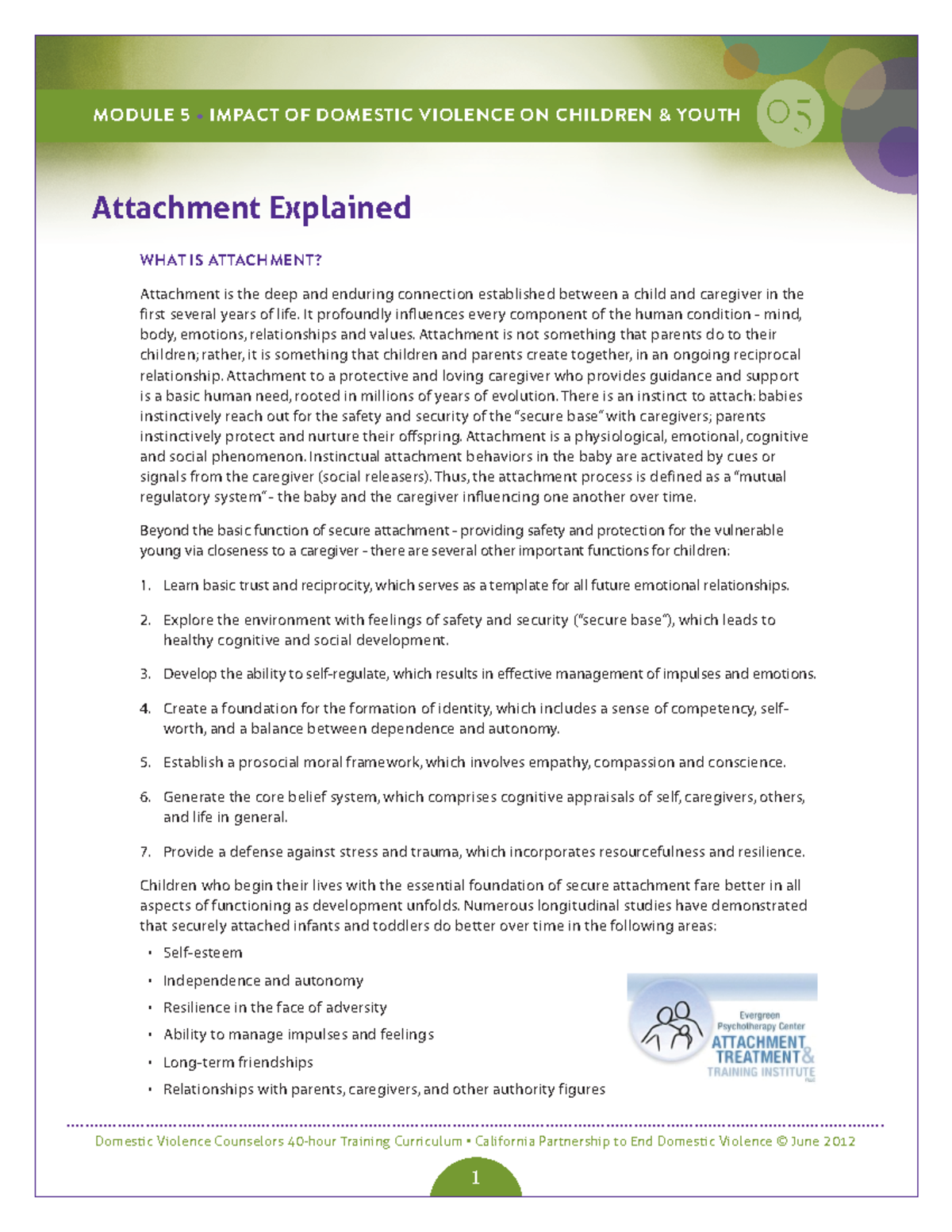 Module 5 handout attachment domestic violence - Domestic Violence ...