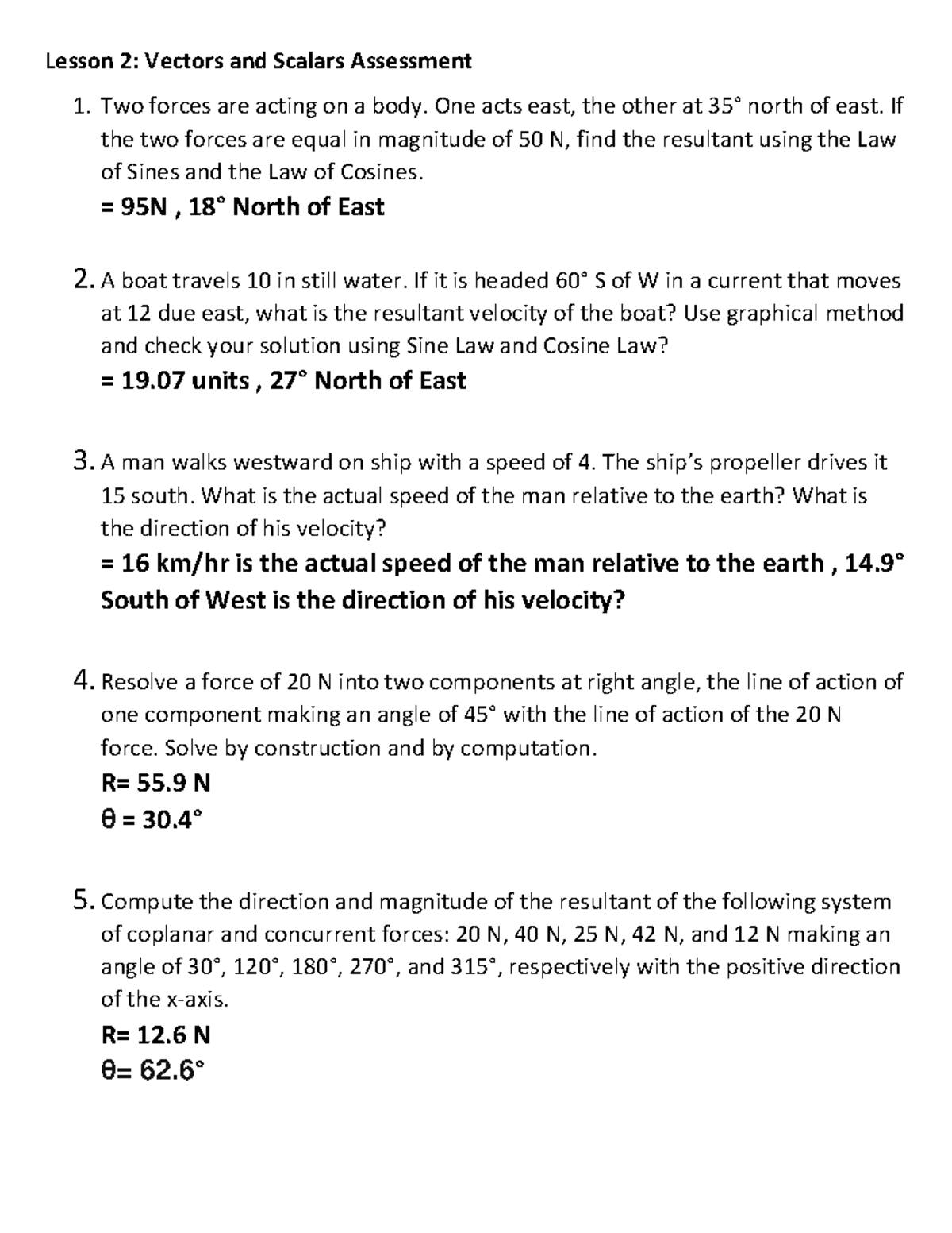Gen Physics Dremt 1-1 Orias - Lesson 2: Vectors and Scalars Assessment ...