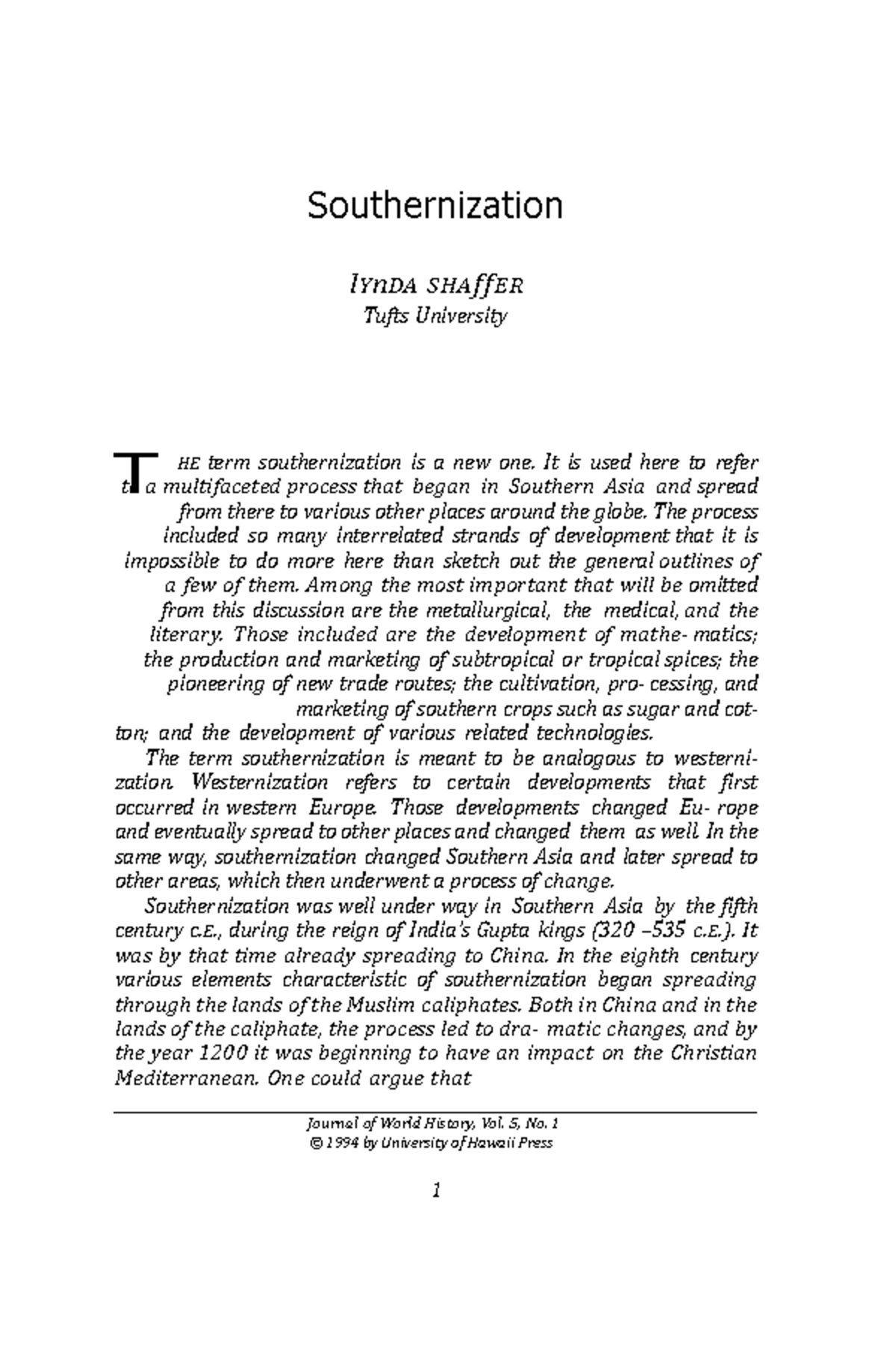 Southernization Article - Southernization l Yn DA SHA ff ER Tufts ...