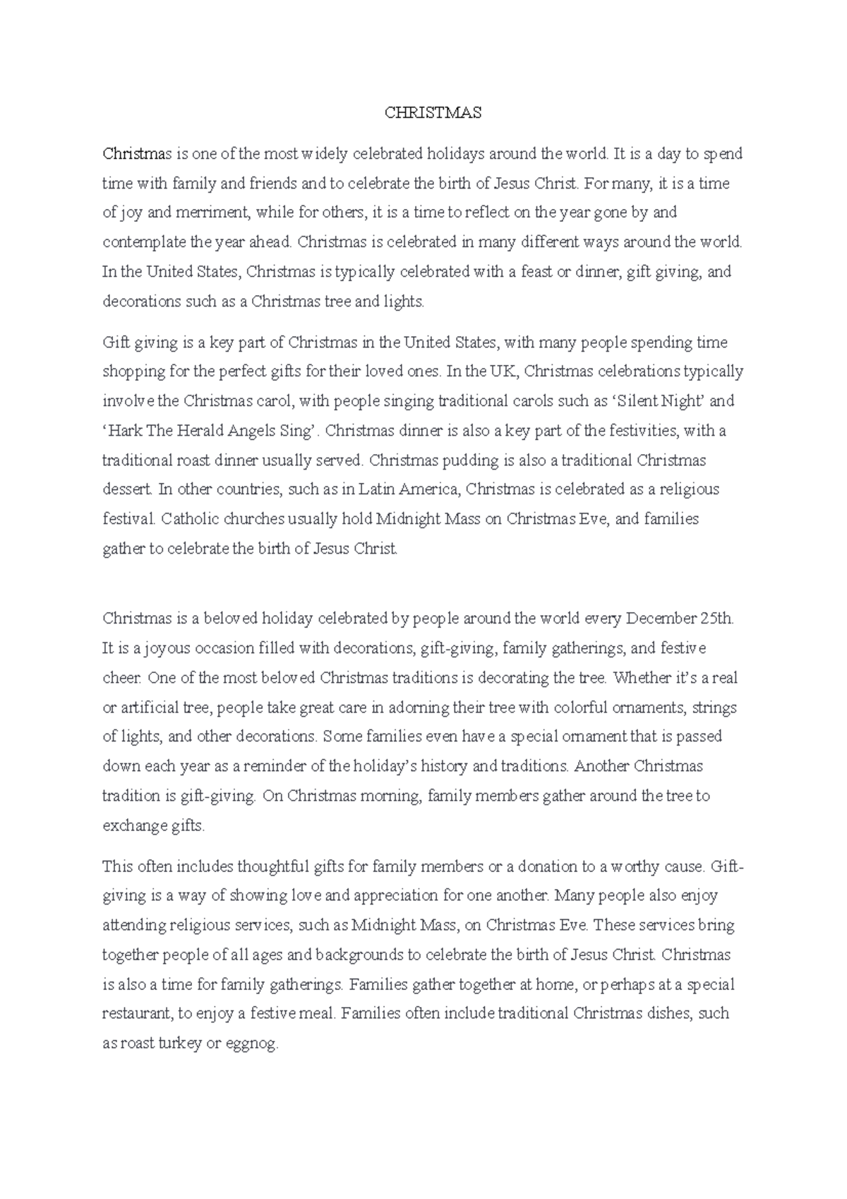 Christmas - CHRISTMAS Christmas is one of the most widely celebrated ...