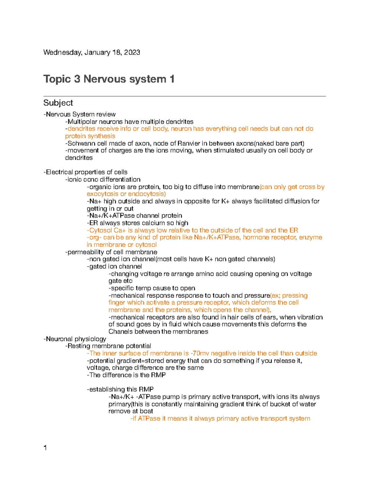 Topic 3 Nervous System 1 - Wednesday, January 18, 2023 Topic 3 Nervous ...