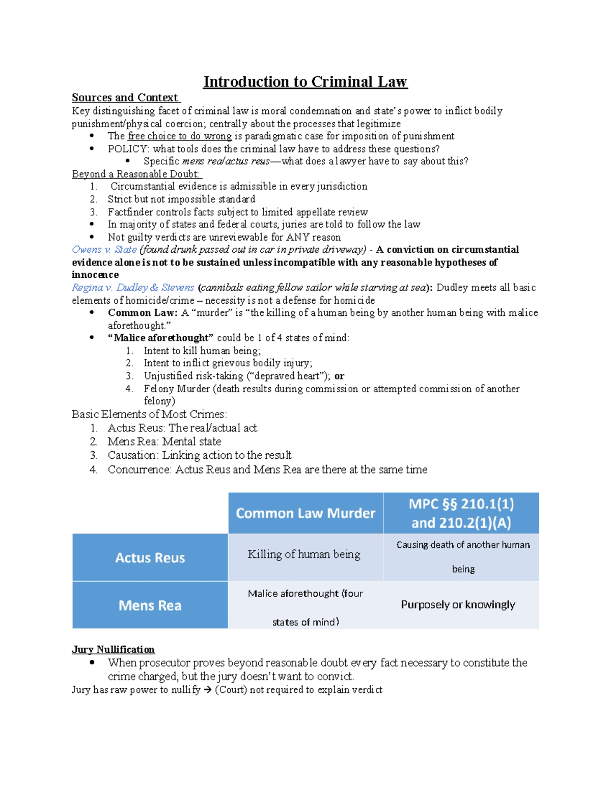 Criminal Law Outline - Introduction to Criminal Law Sources and Context ...