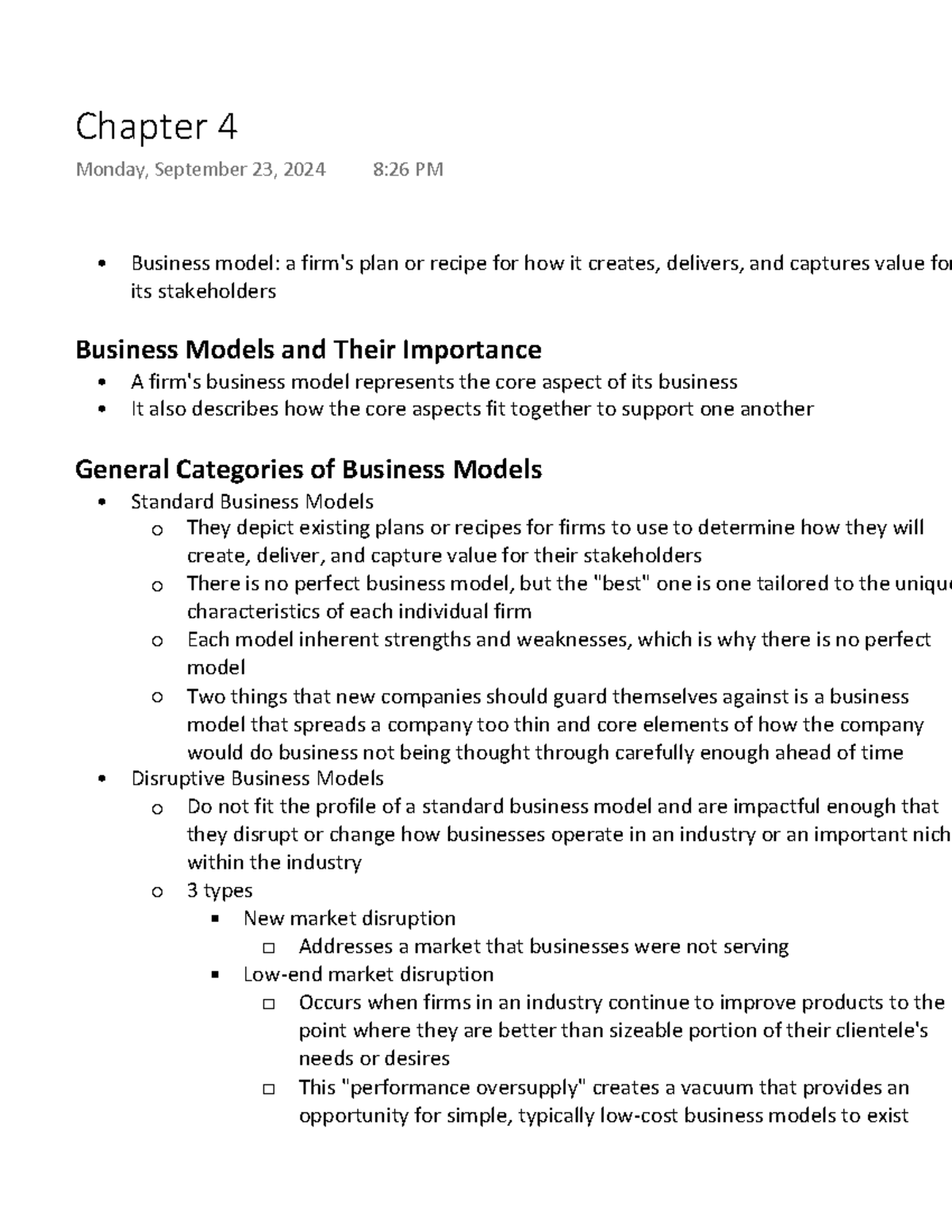 Chapter 4 - Summary Entrepreneurship - Business model: a firm's plan or ...
