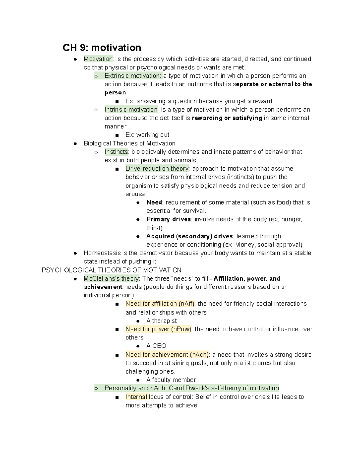 PSYC 101 Class Notes-46 - CH 9: motivation Motivation: is the process ...