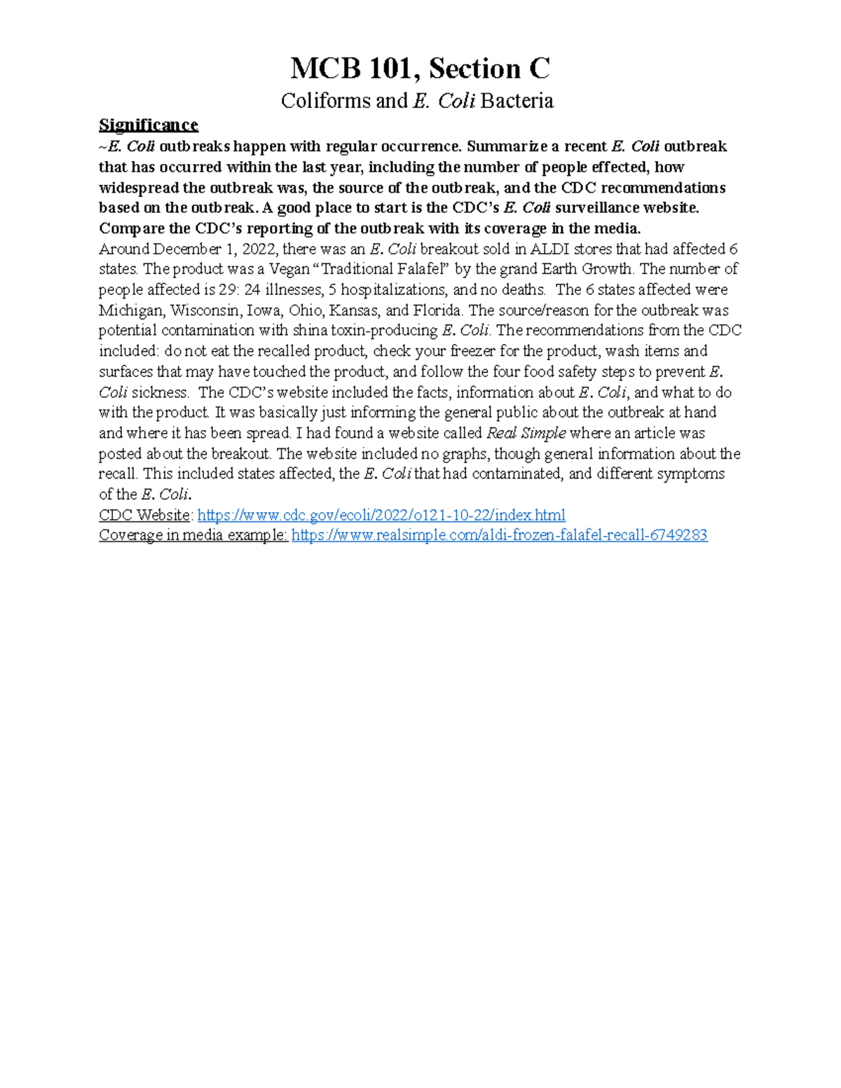 Mcb 101 lab report 8 - got 100%, do not copy - MCB 101, Section C ...