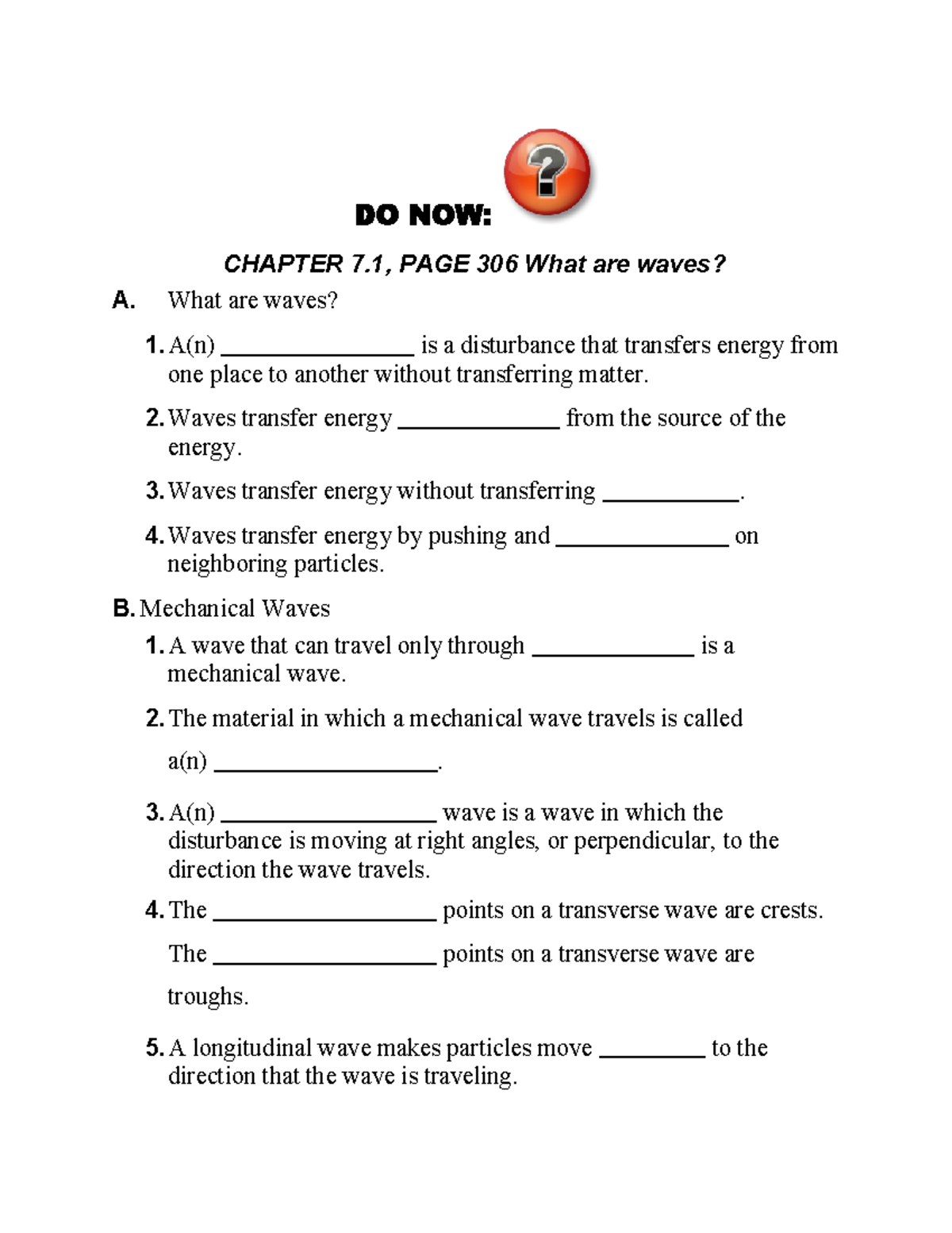 Chp 7.1 What are waves notes for quiz 4 - DO NOW: CHAPTER 7, PAGE 306 ...