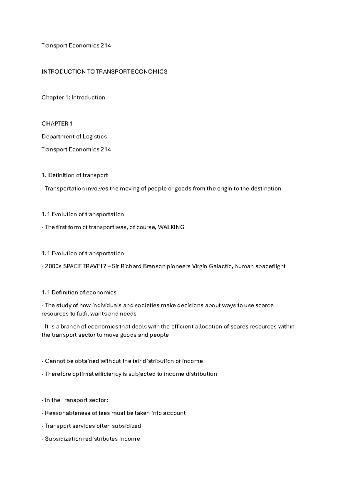 Chapter 1 pdf - Transport Economics 214 INTRODUCTION TO TRANSPORT ...