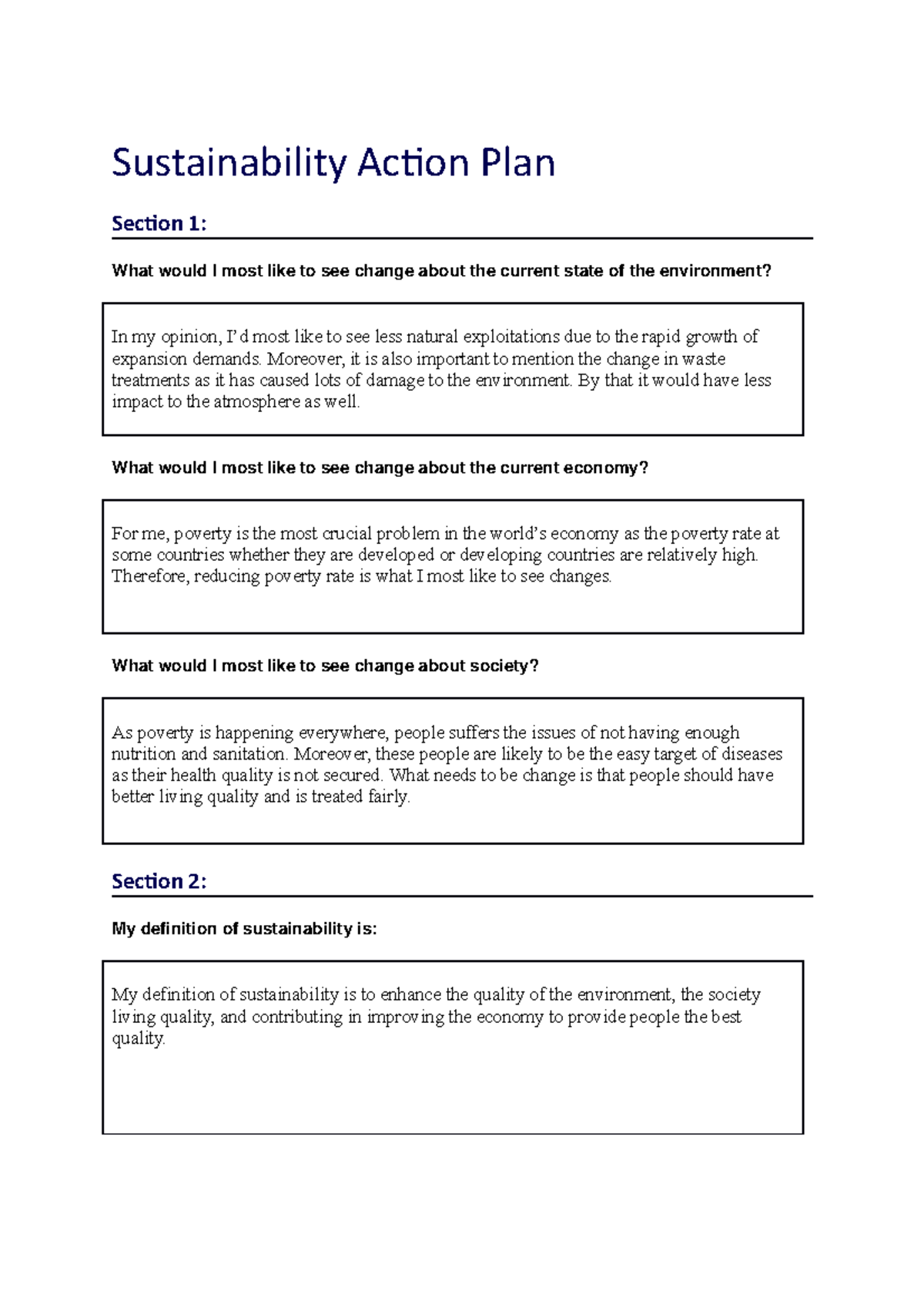 My Sustainability Action Plan Final - Sustainability Action Plan ...