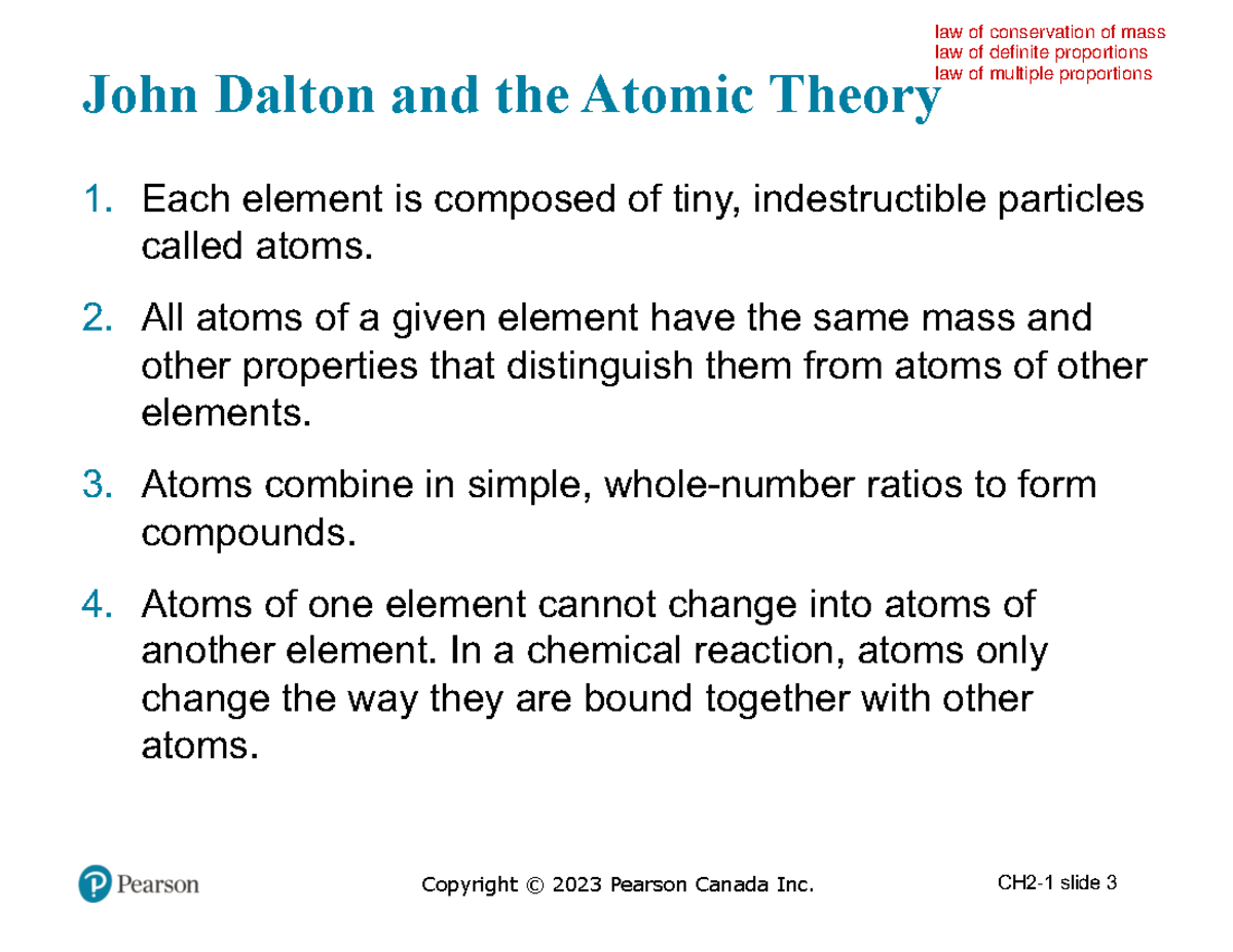 CH2 Atoms and Elements - John Dalton and the Atomic Theory Each element ...