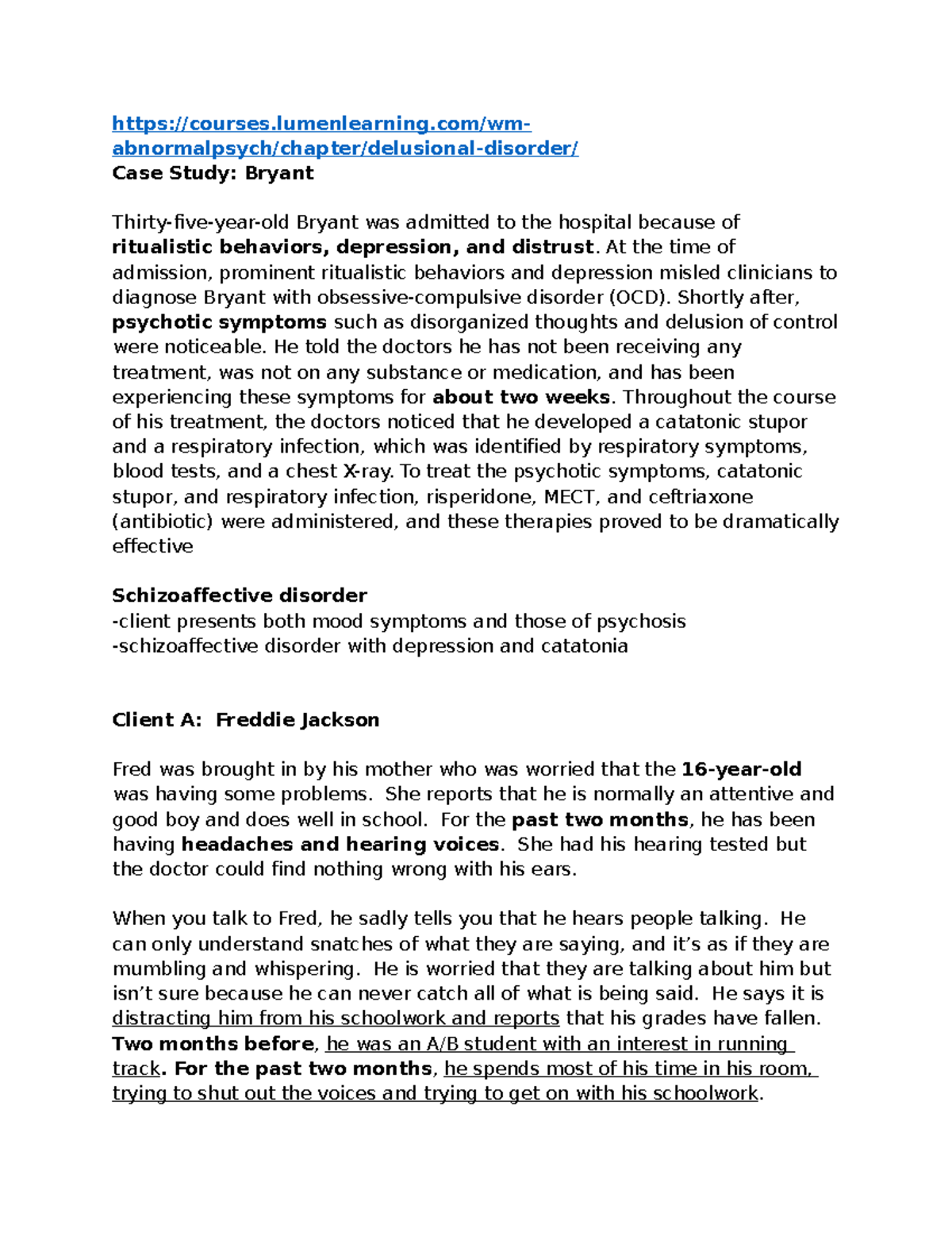 Schizophrenia - outline study guide - CPSY 315 - Studocu