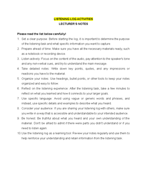 Listening Log, Example #2 - LISTENING LOG (Oral English DCC ...