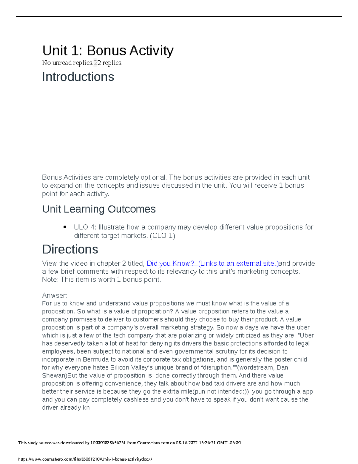 Unit 1 bonus activity - notes - Unit 1: Bonus Activity No unread ...