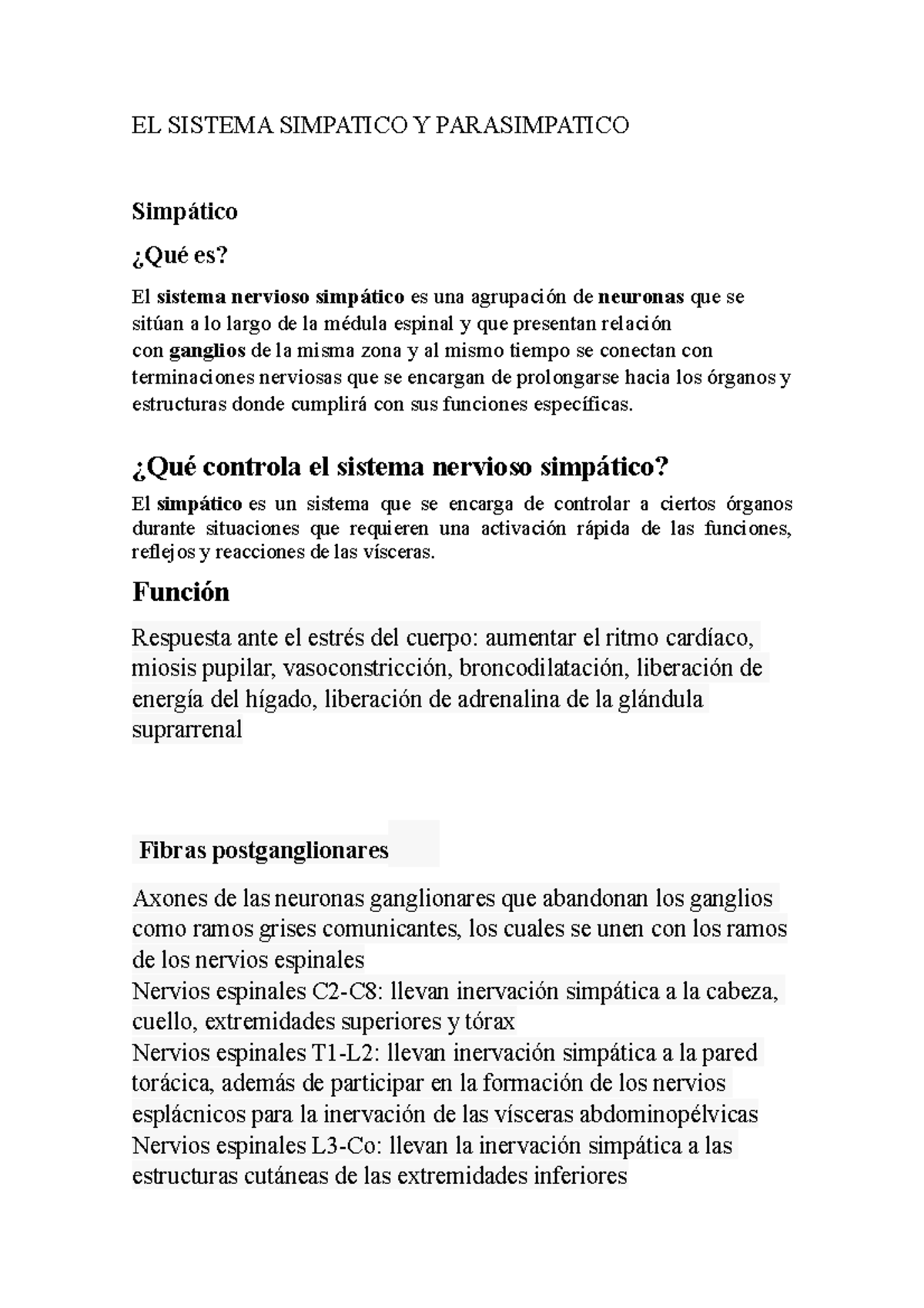 EL Sistema Simpatico Y Parasimpatico - EL SISTEMA SIMPATICO Y ...