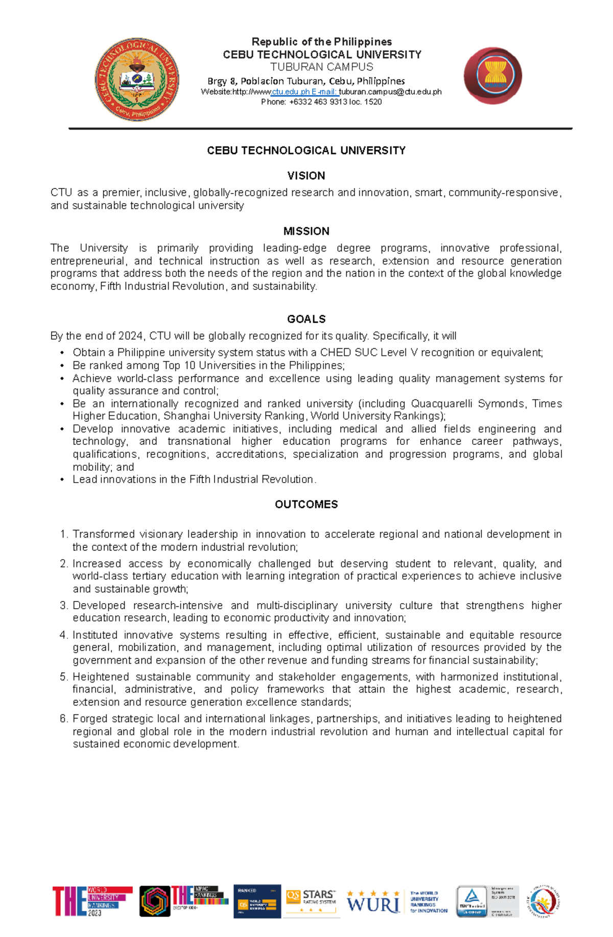 CTU-VMGO - CTU VMGO - Republic of the Philippines CEBU TECHNOLOGICAL ...