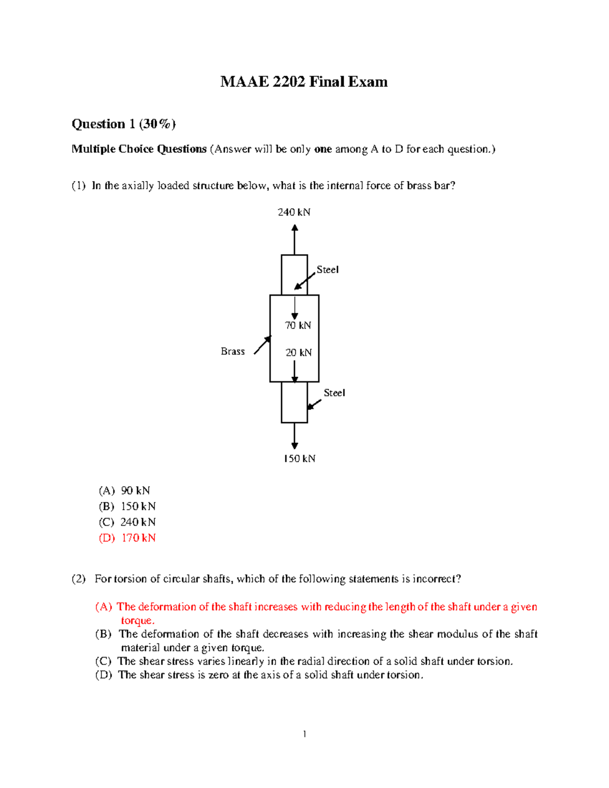 Sample Final Exam - MAAE 2202 Final Exam Question 1 (30%) Multiple ...