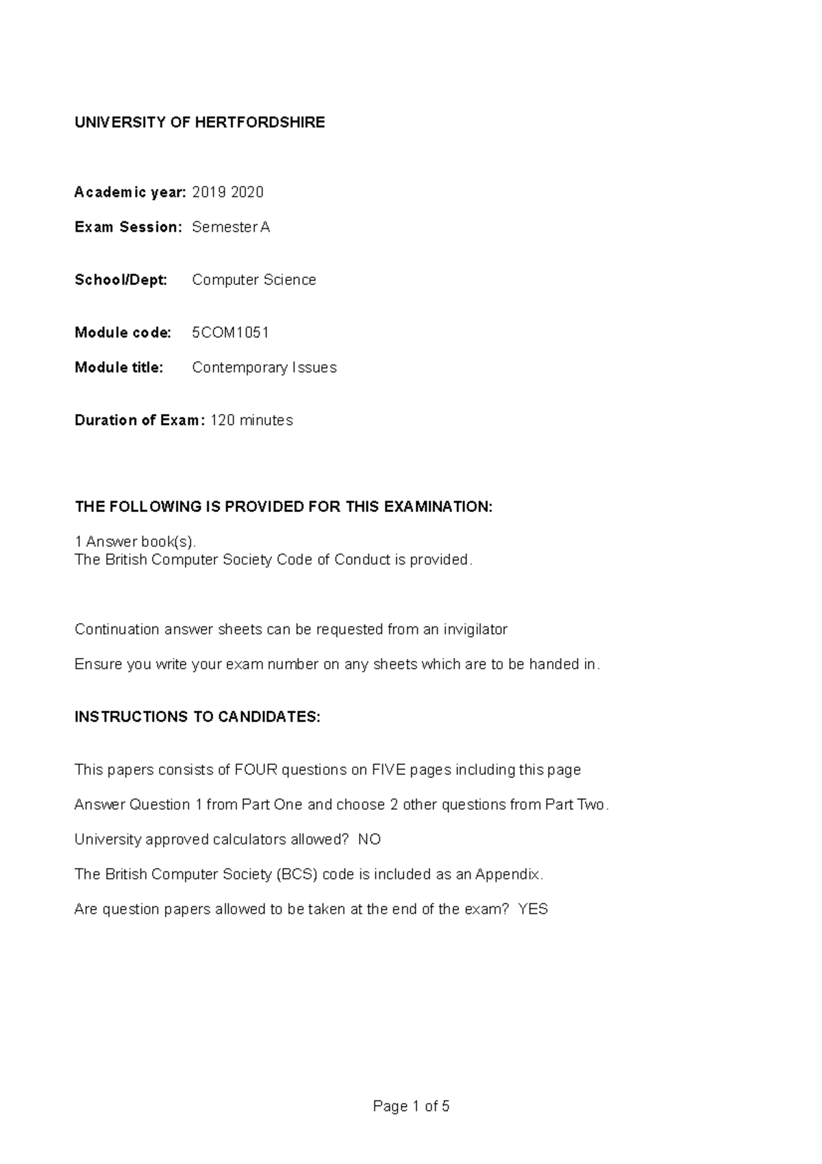 Lastyear'sexampaper - exam paper with multiple casy study and questions to answer from ...