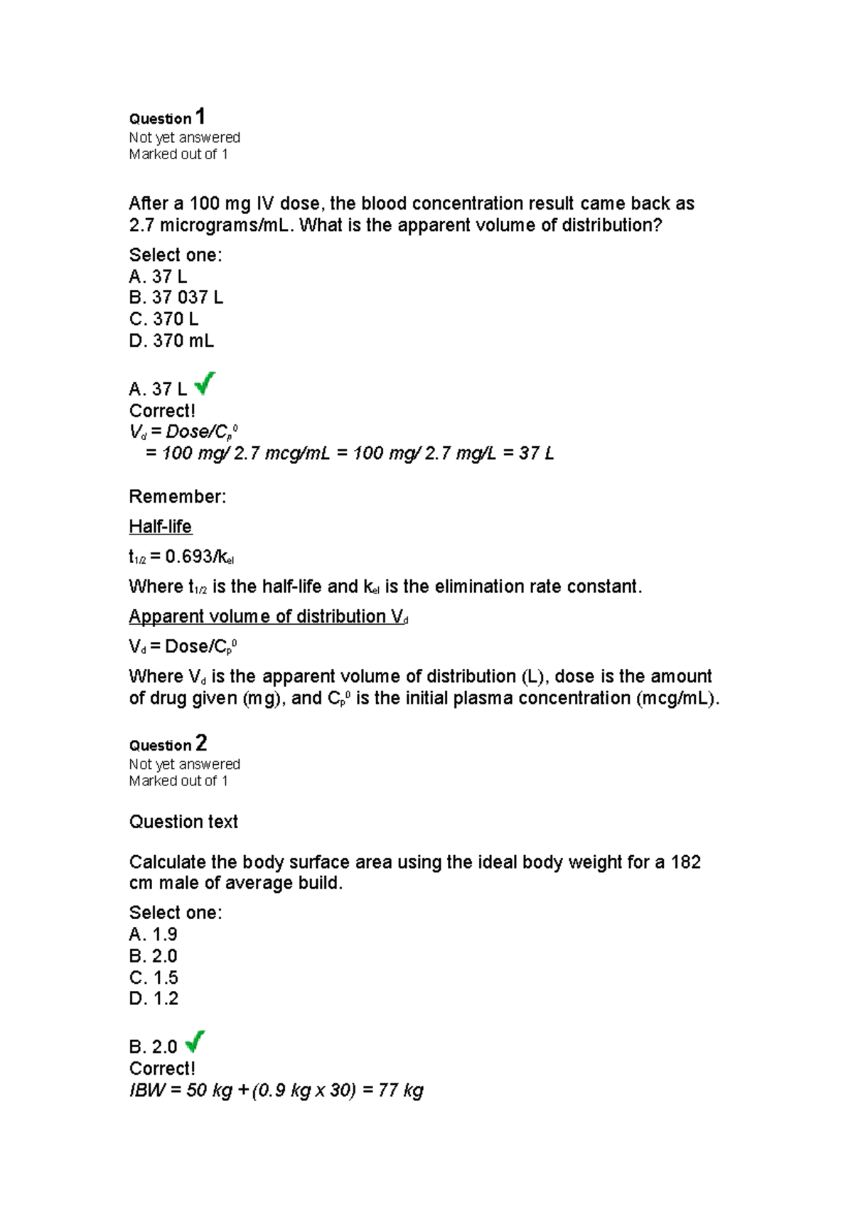 Calculation Questions - Question 1 Not yet answered Marked out of 1 ...