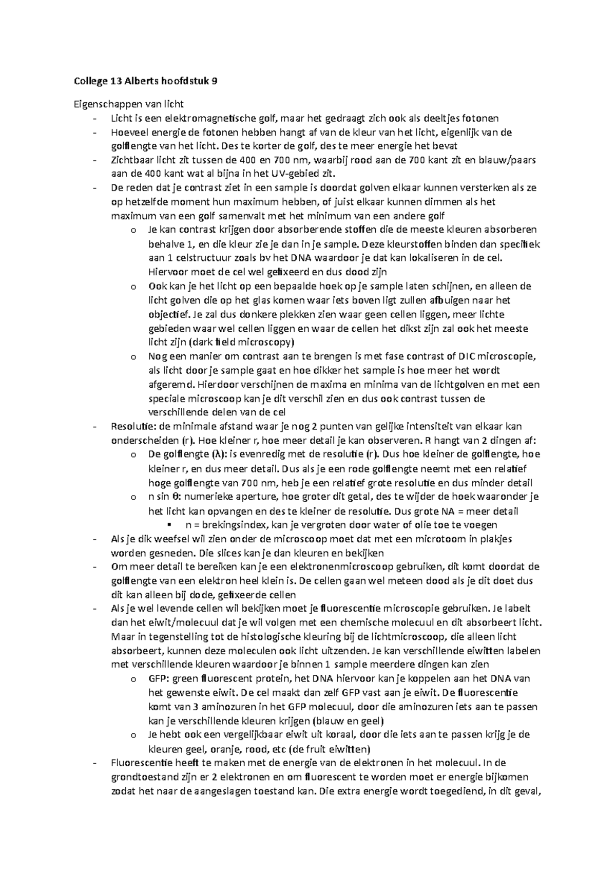 College Microscopie (Alberts hoofdstuk 9), docent Mark Hink - College ...