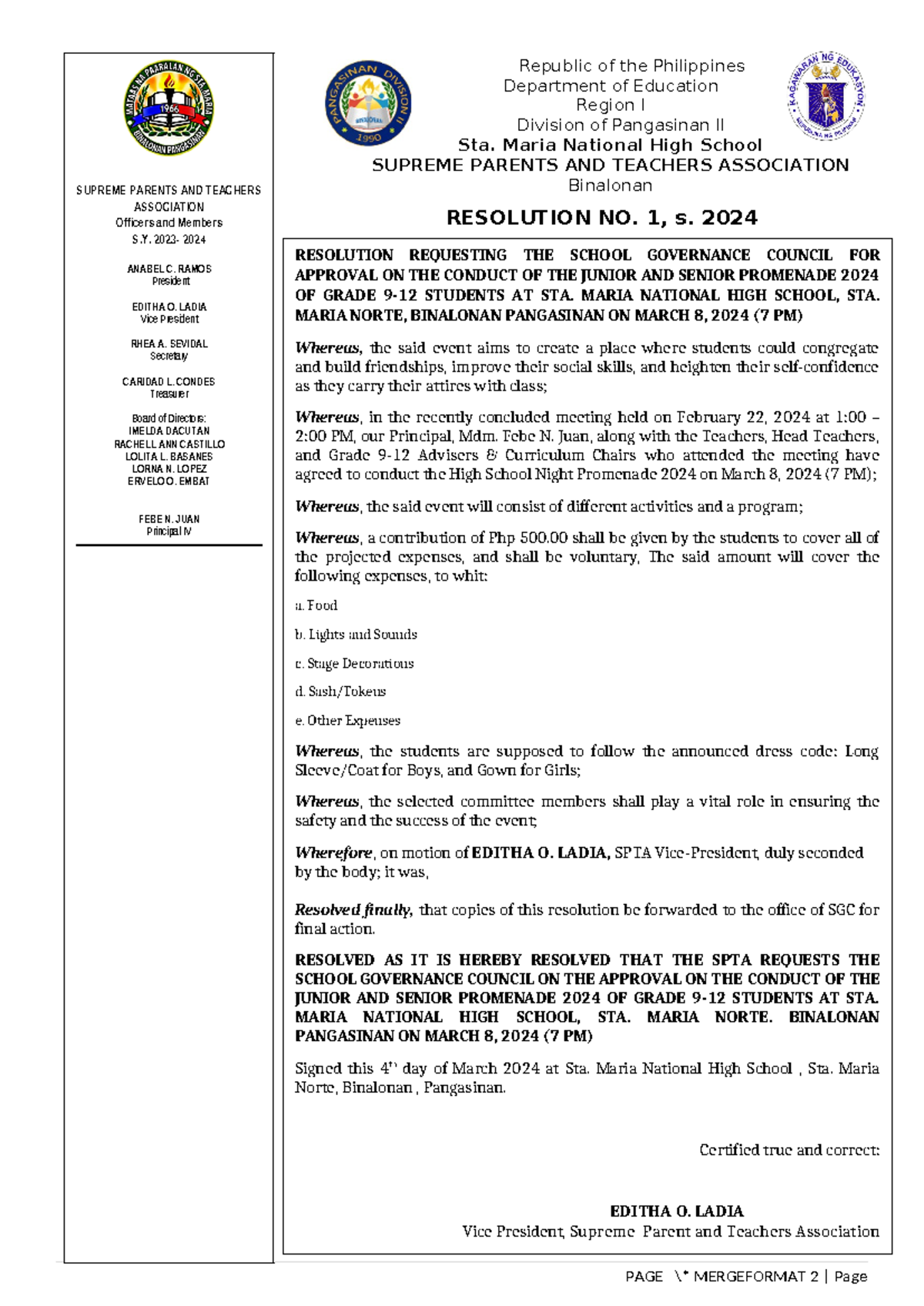 SGC Resolution - Republic of the Philippines Department of Education ...