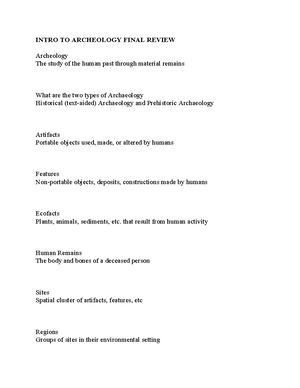 Intro TO Archeology Lecture Notes - INTRO TO ARCHEOLOGY LECTURE NOTES ...