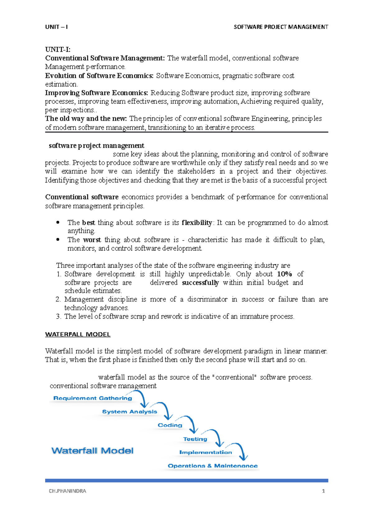 Spm notes unit 1 - UNIT-I: Conventional Software Management: The ...