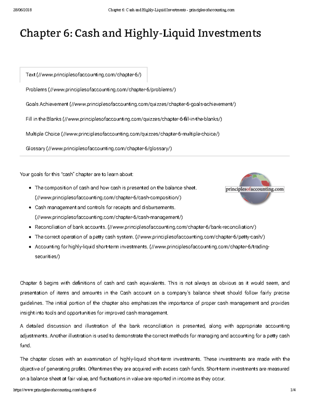 Chapter 6 - Lecture notes 6 - Chapter 6: Cash and Investments ...