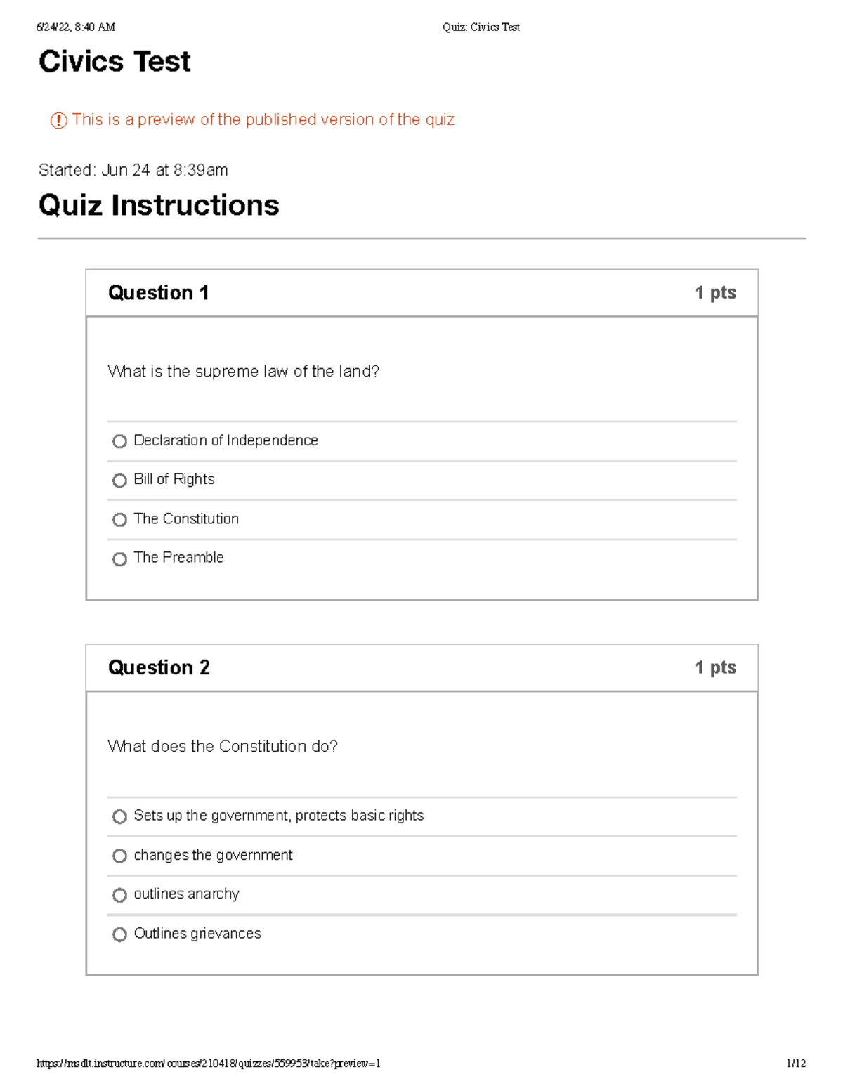 Civics Test - Government exam - Civics Test This is a preview of the ...