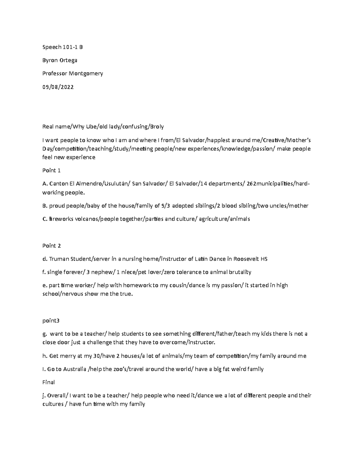 Final - we have to write about stuff going on in our life - Speech 101 ...