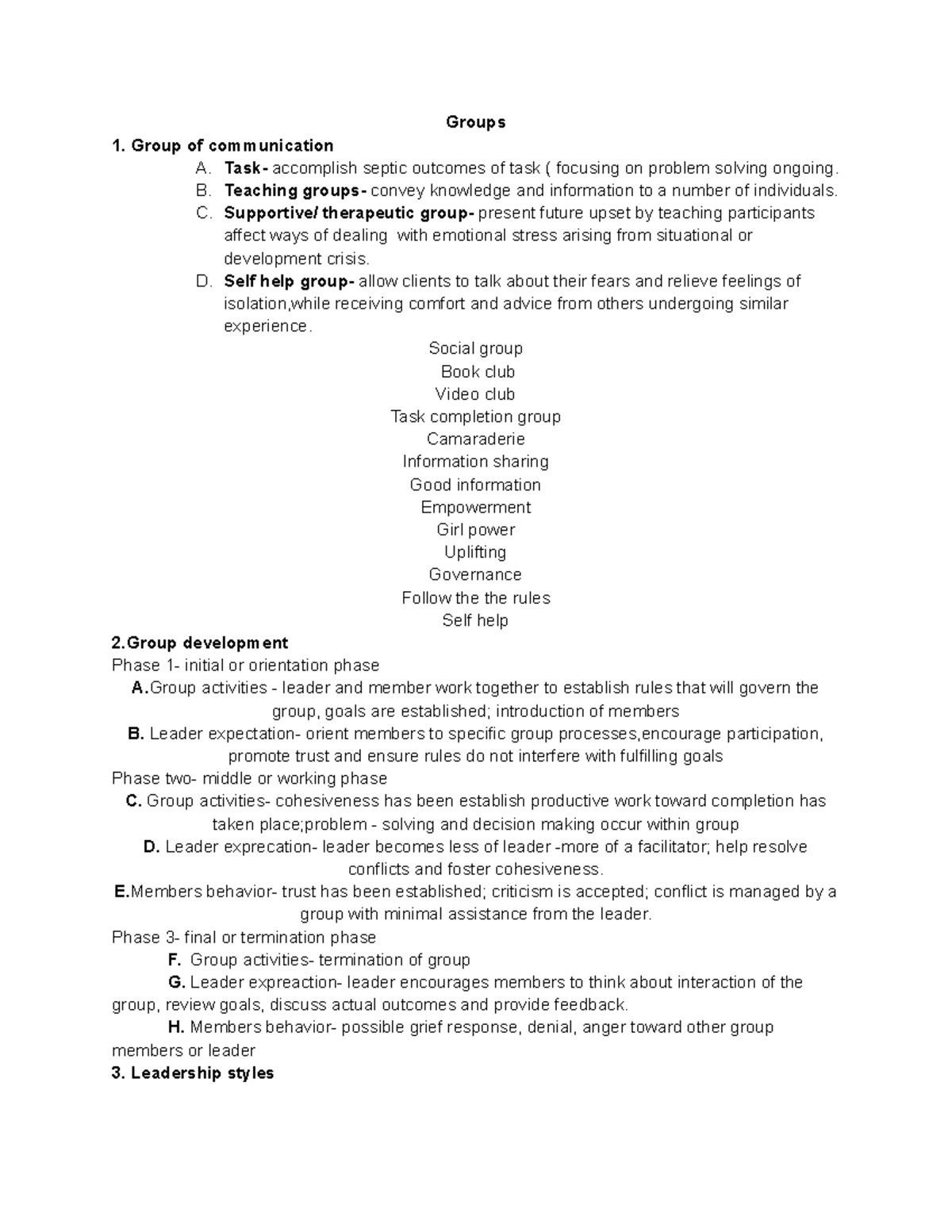 Lecture notes: Groups and roles - Groups Group of communication A. Task ...