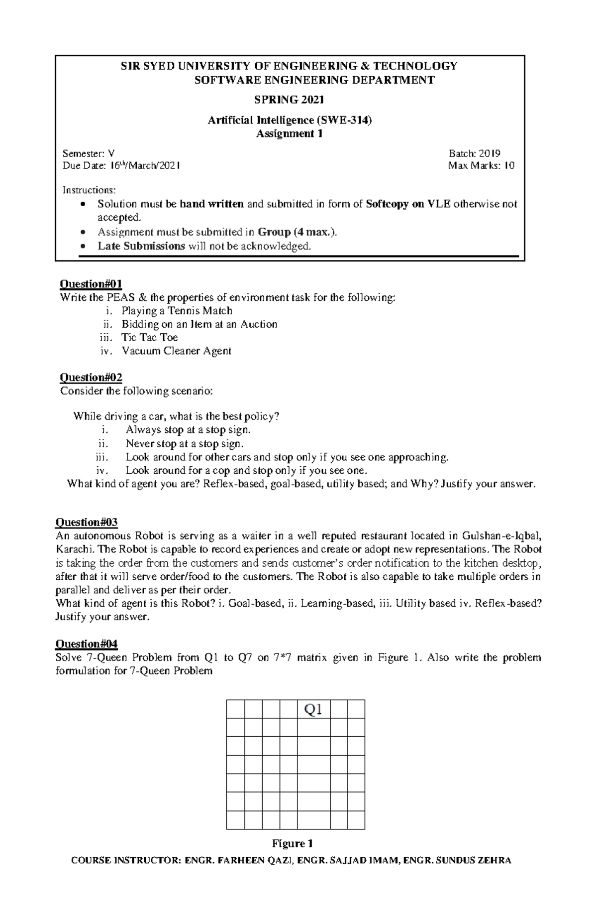 AI Assgnment#1 for the practice of student - COURSE INSTRUCTOR: ENGR ...