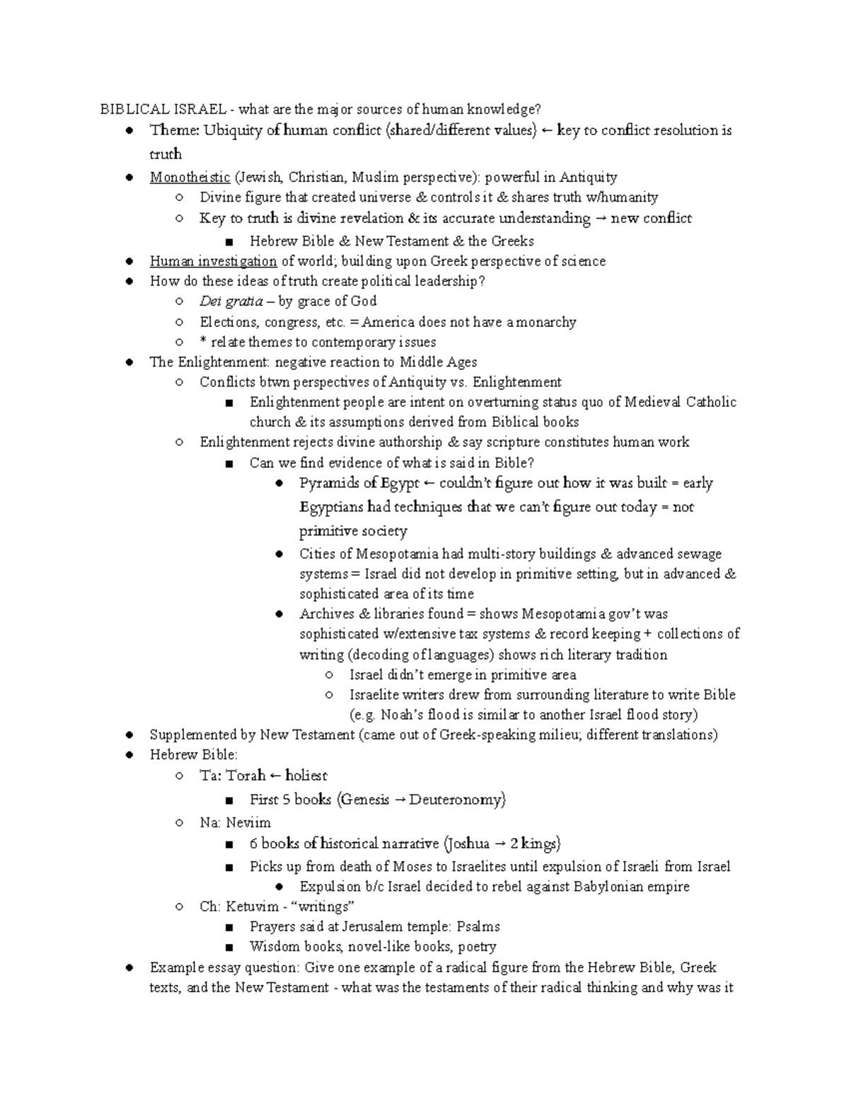 T I Notes Pre-Midterm - Exam study guide - BIBLICAL ISRAEL - what are ...