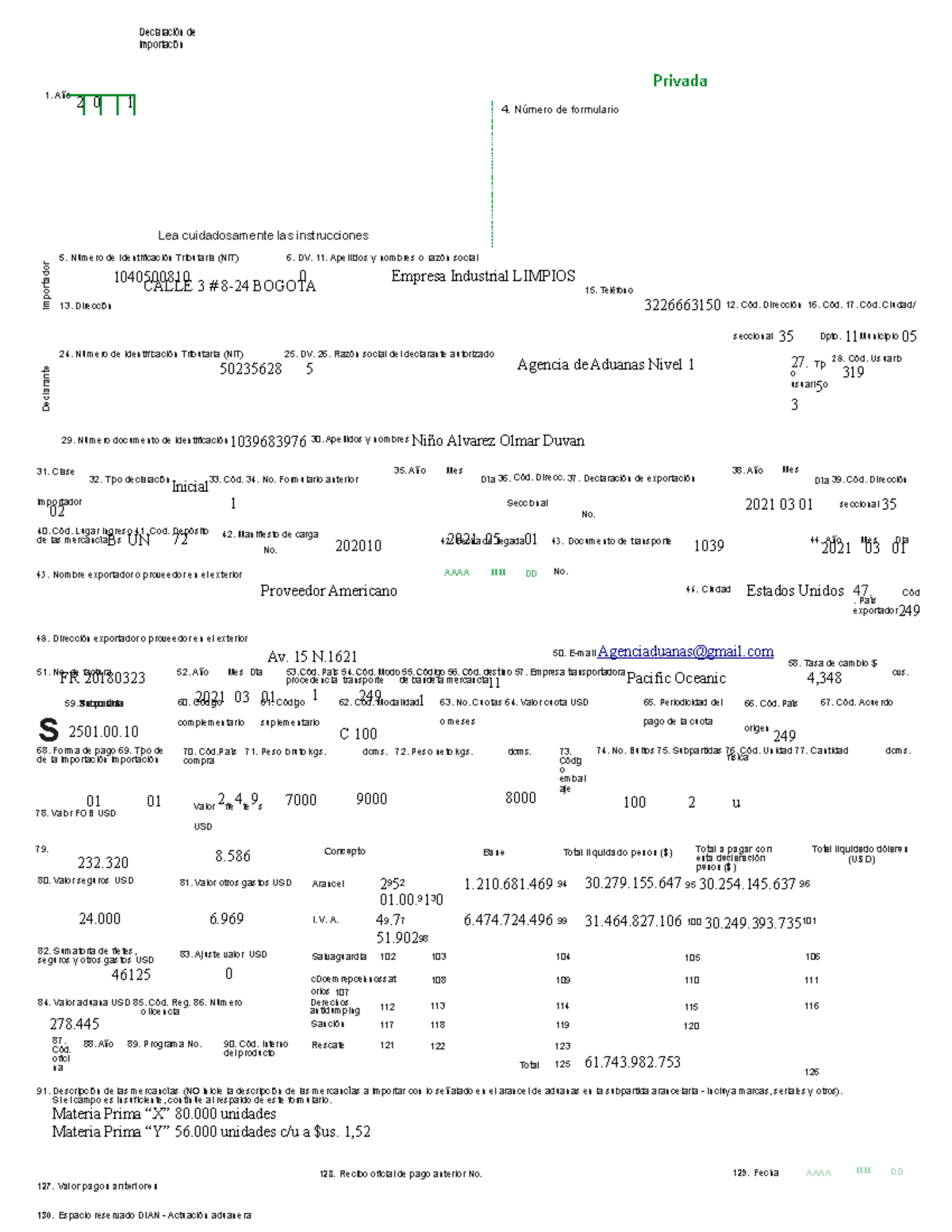 Formulario 500 trabajo - Año Declaración de Importación 4. Número de ...
