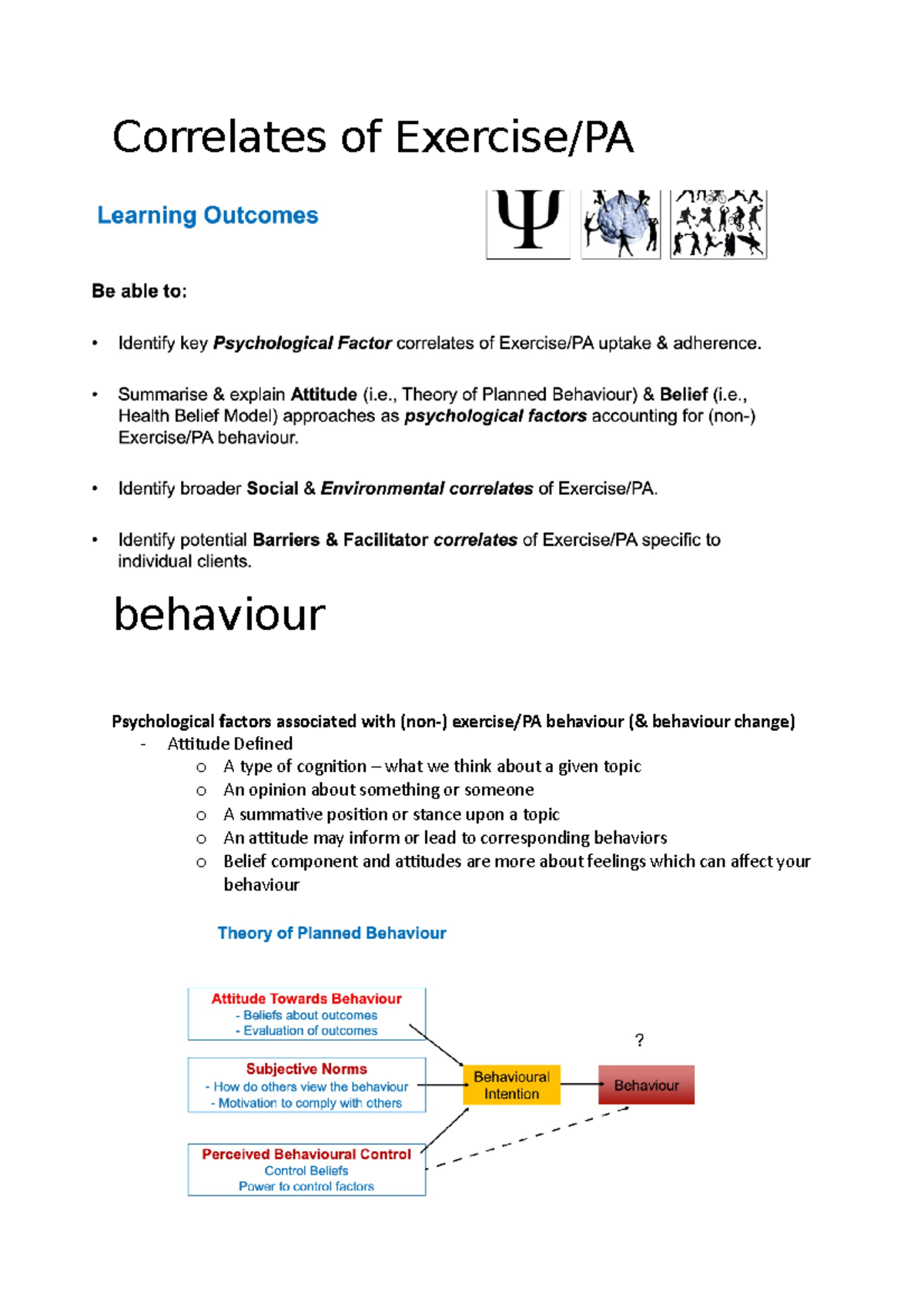 Correlates of Exercise - Correlates of Exercise/PA behaviour ...
