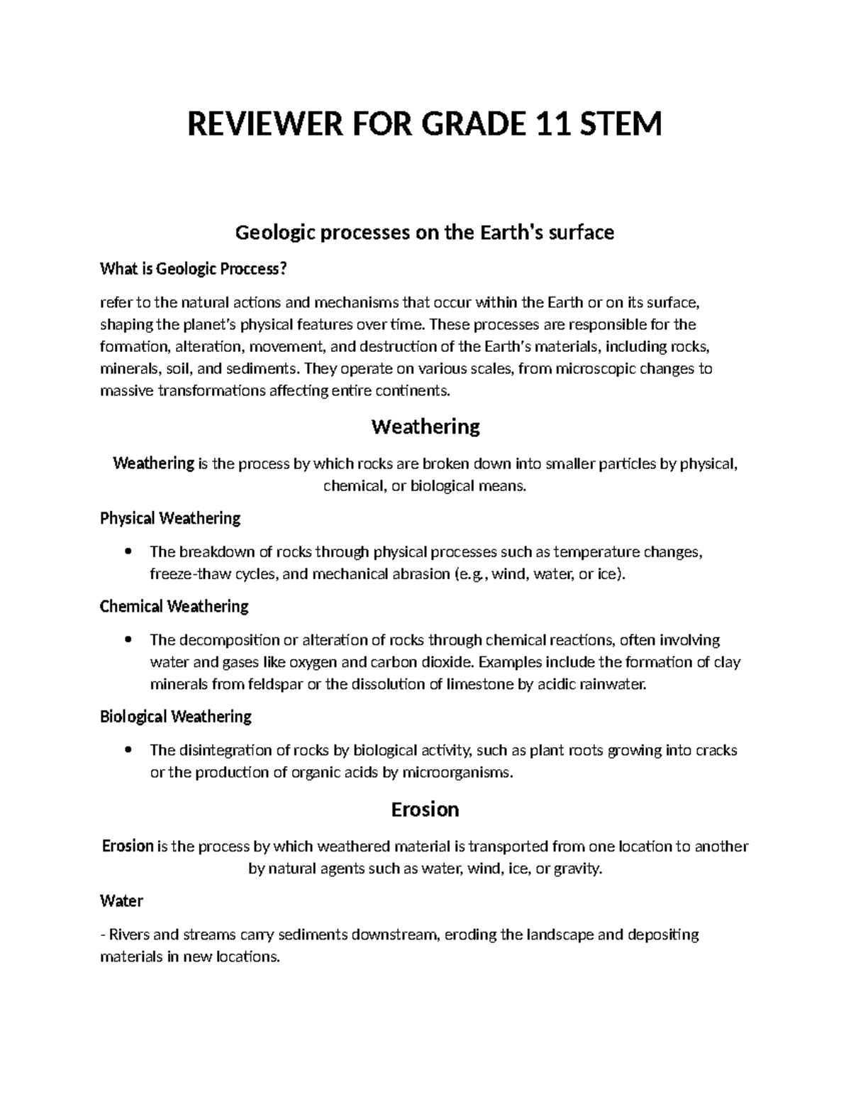 Reviewer FOR Grade 11 STEM 2 - REVIEWER FOR GRADE 11 STEM Geologic processes on the Earth's ...