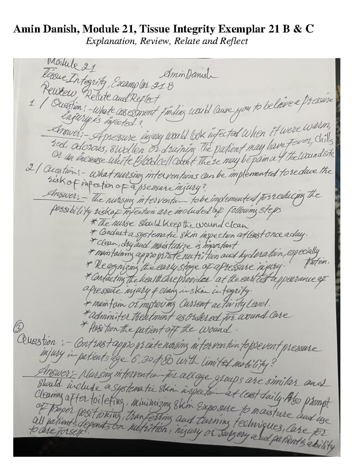 , Module 21, Tissue Integrity Exemplar 21 B & C - NSG 100 - Studocu