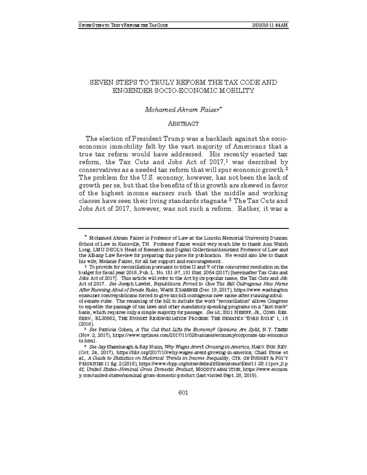 Seven Steps TO Truly Reform THE TAX CODE AND 601 SEVEN STEPS TO TRULY