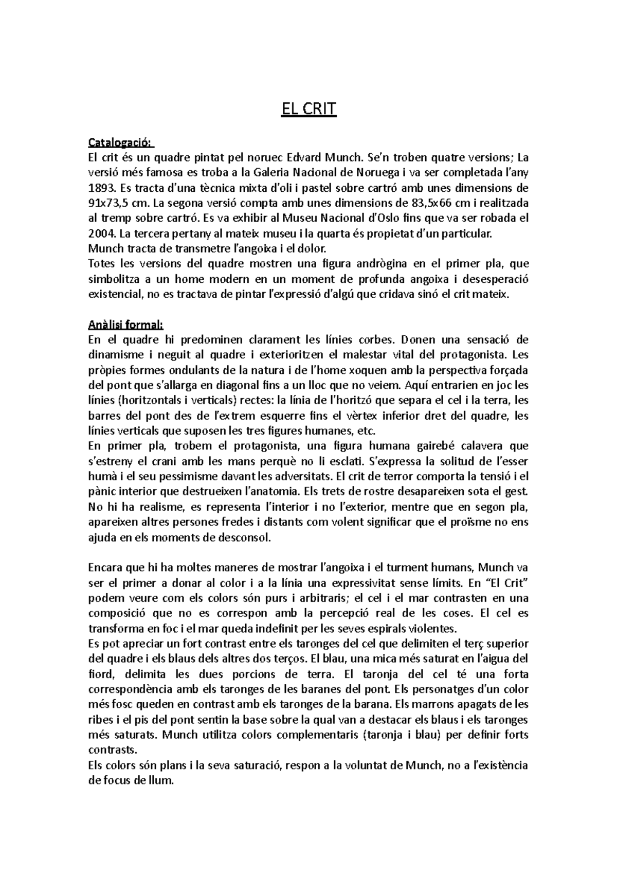 EL CRIT Pintura - EL CRIT Catalogació: El crit és un quadre pintat pel ...