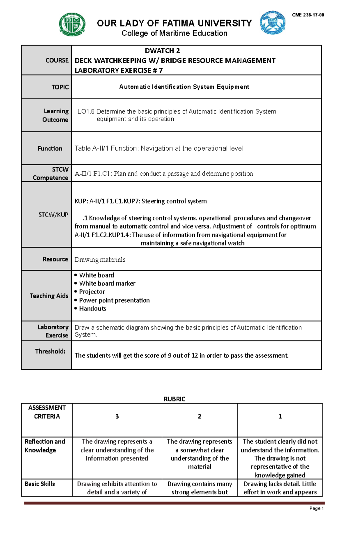 DWAT312 Laboratory Exercise No - CME 238-17- OUR LADY OF FATIMA UNIVERSITY College of Maritime ...